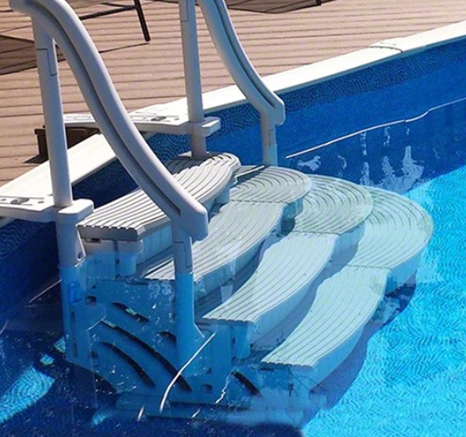 Confer Curve Above Ground Pool Step System, Grey - Stable Platform ...