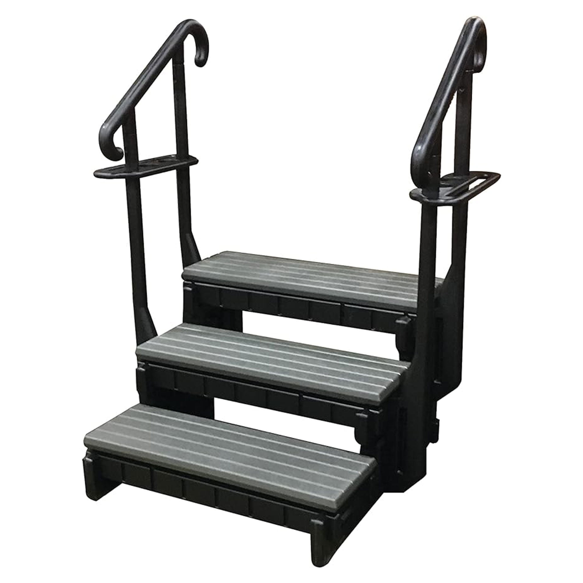 Confer Plastics 36” 3 Signature Spa Step with Curved Handrails, Gray ...