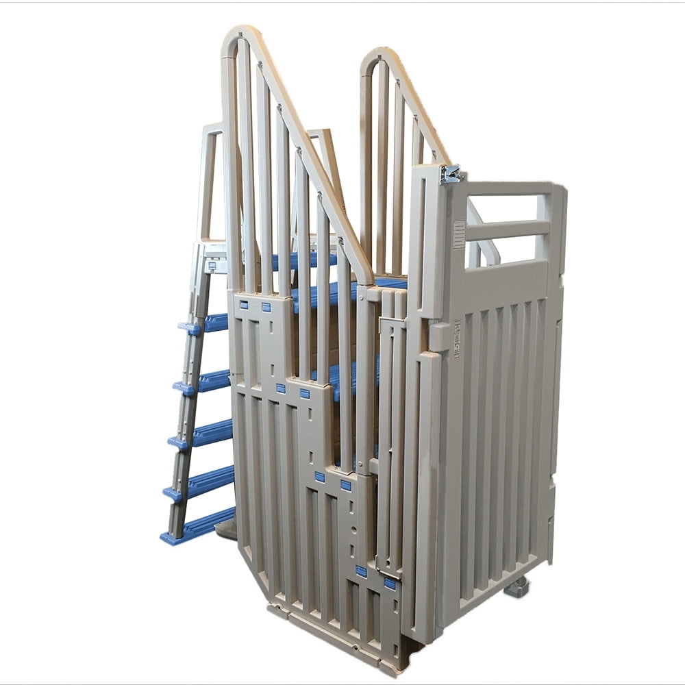 Confer SIG-X Above Ground Pool Ladder Gate System, Warm Grey with Blue Swimming Stairs - Walmart.com