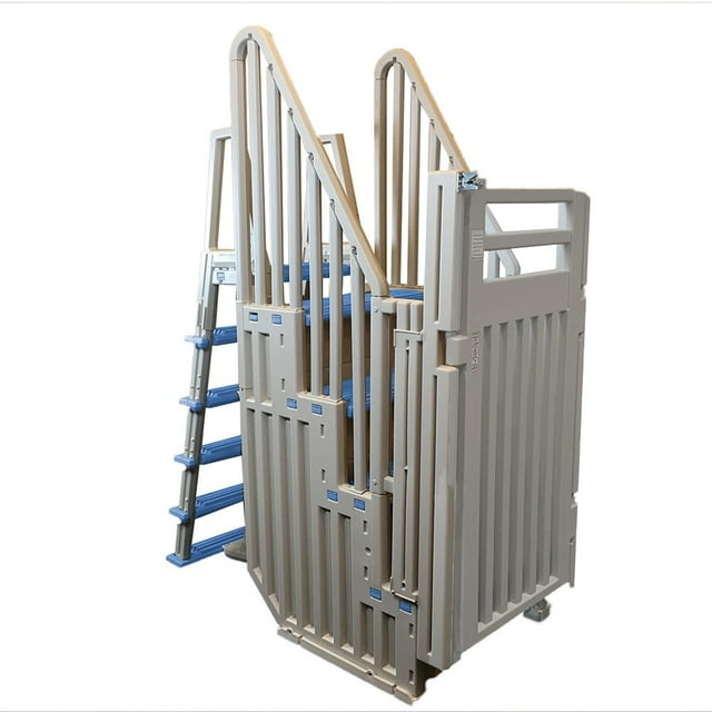 Confer SIG-X Above Ground Pool Ladder Gate System, Warm Grey with Blue ...