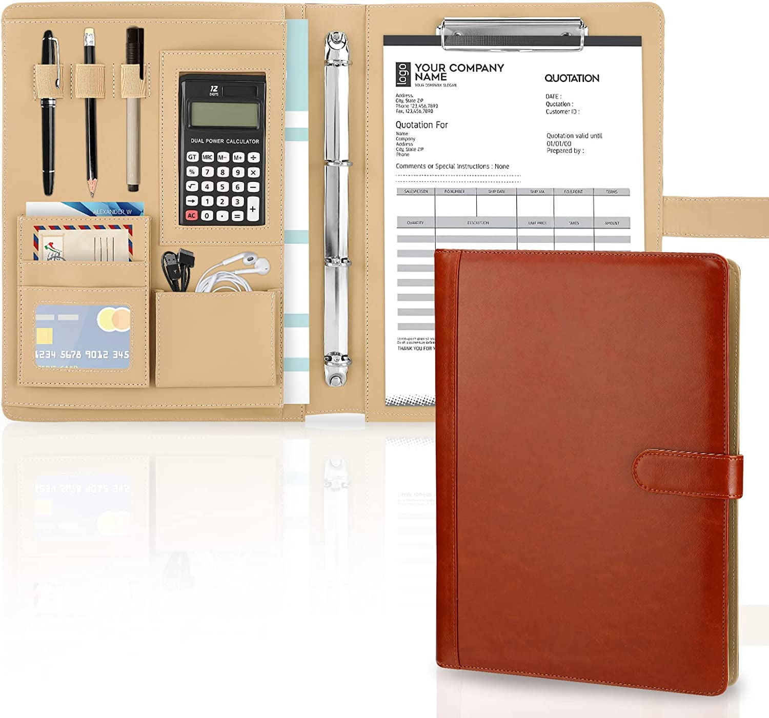 Conference Clipboard Folder with Calculator, A4 Leather Business Travel ...