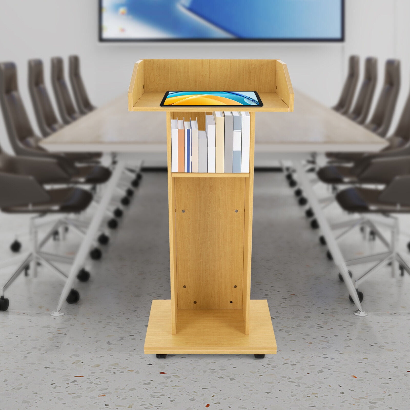 Conference Presentation Stand, Oak Portable Presentation Standing for ...