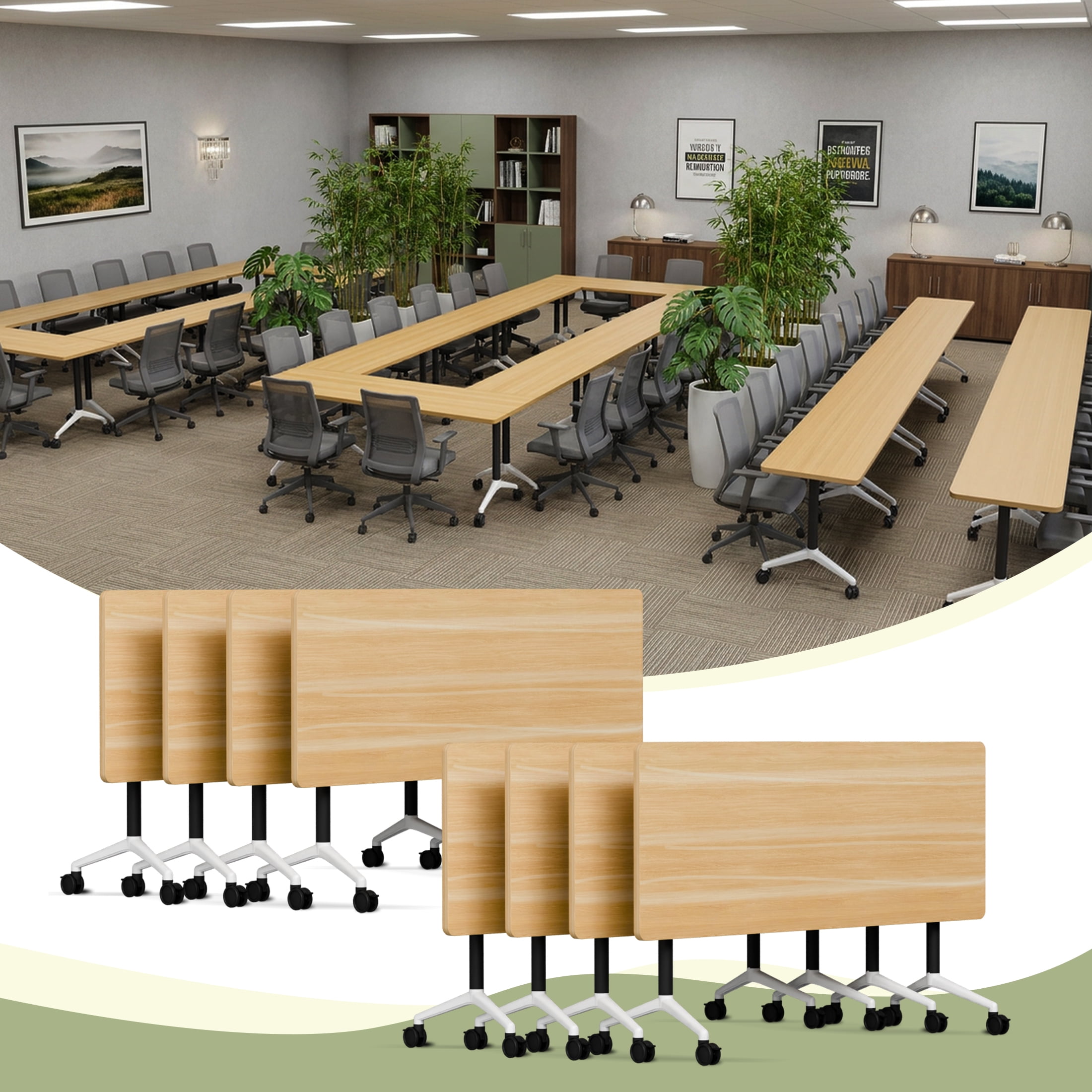 Conference Room Table Folding with Wheels Nesting Heavy Duty 63"L×19.7 ...