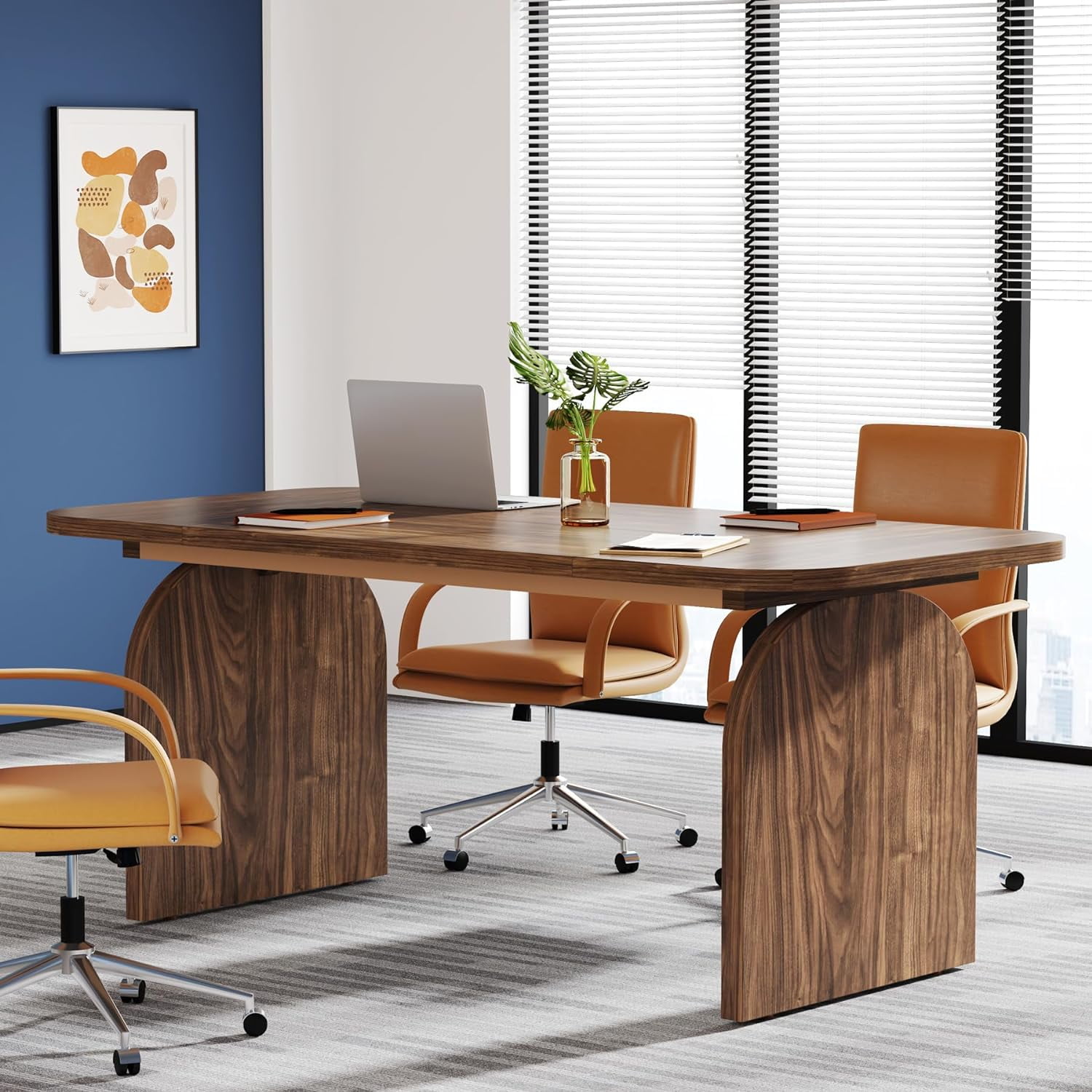 Conference Room Table for 4-6 Person, Retro 5.2 ft Small Rectangle ...
