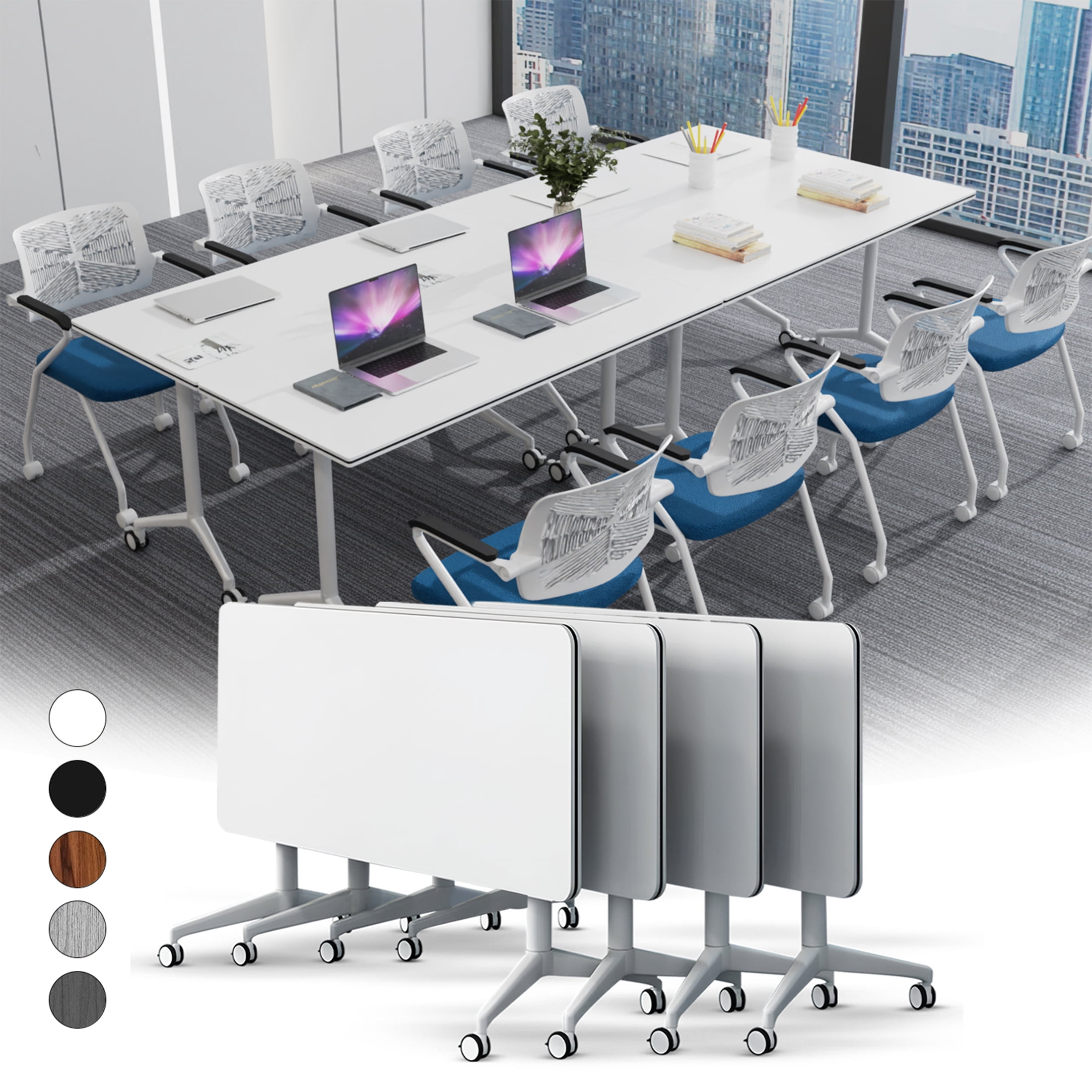 Conference Table 6ft, White Mobile Flip Top Training Tables for Office ...