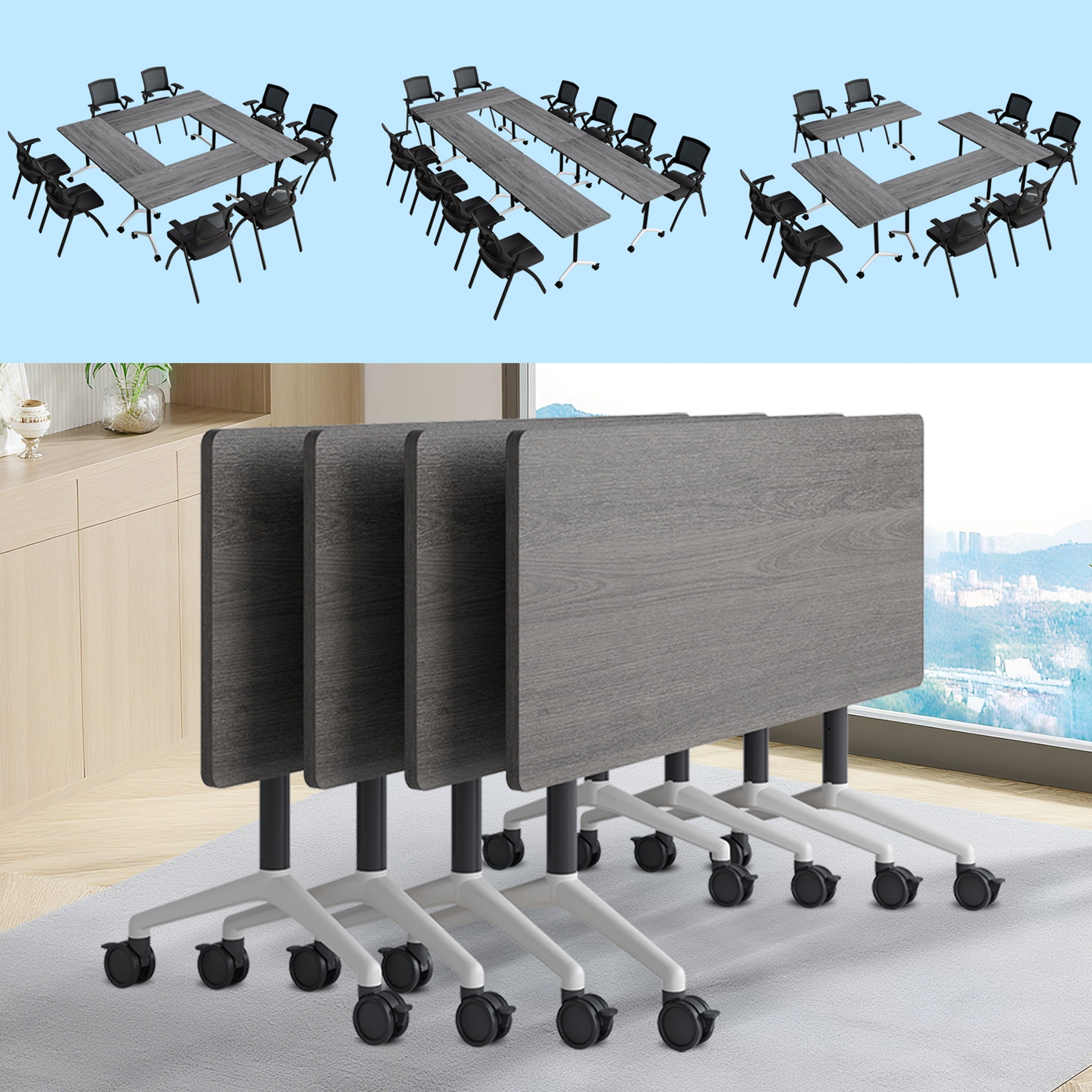 Folding Conference Room Tables for 6-12 Person, Modern Mobile Foldable ...