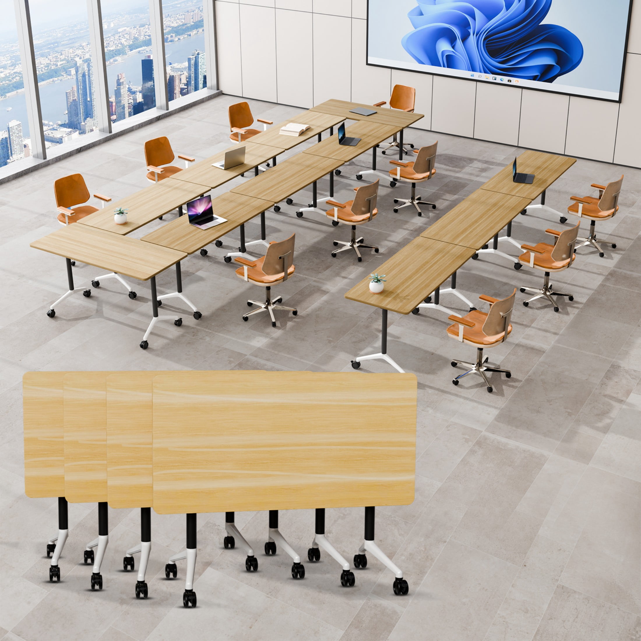 Conference Table with Wheels 47.2in,Heavy-Duty Foldable Mobile Training ...