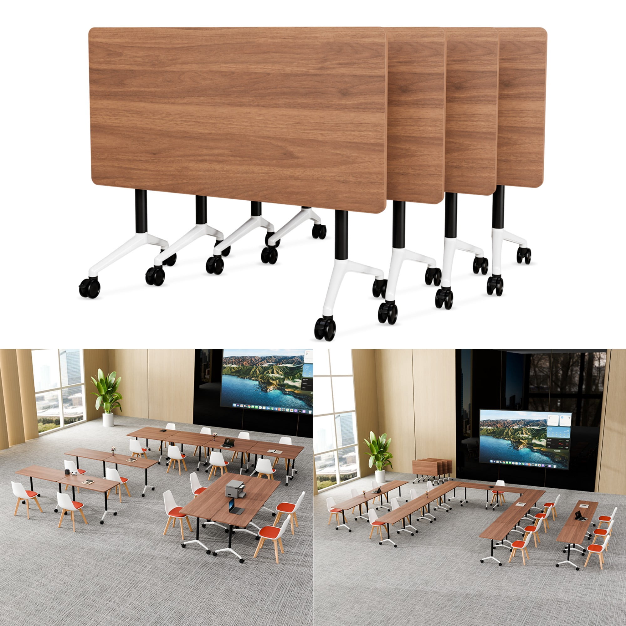 Conference Table with Wheels 71in,Heavy-Duty Foldable Mobile Training ...