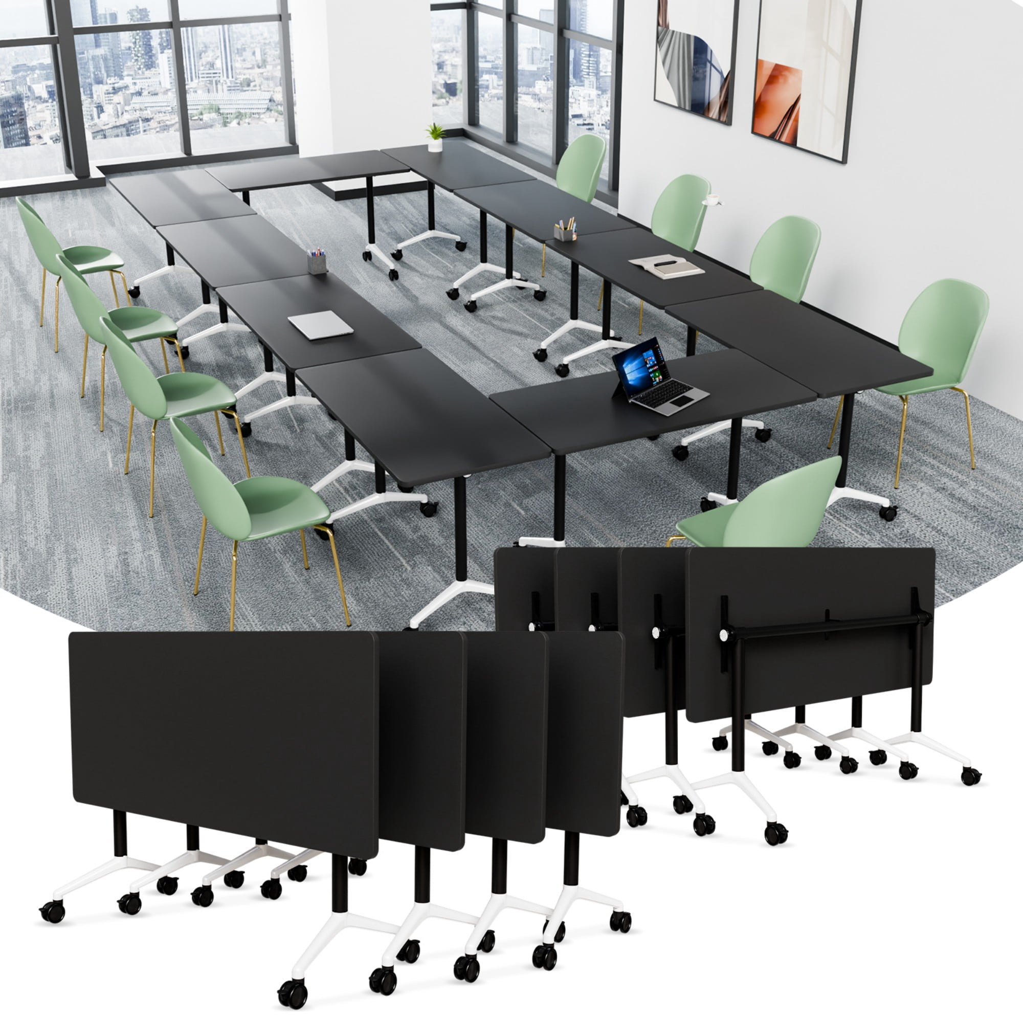 Conference Table with Wheels 71in,Heavy-Duty Foldable Mobile Training ...