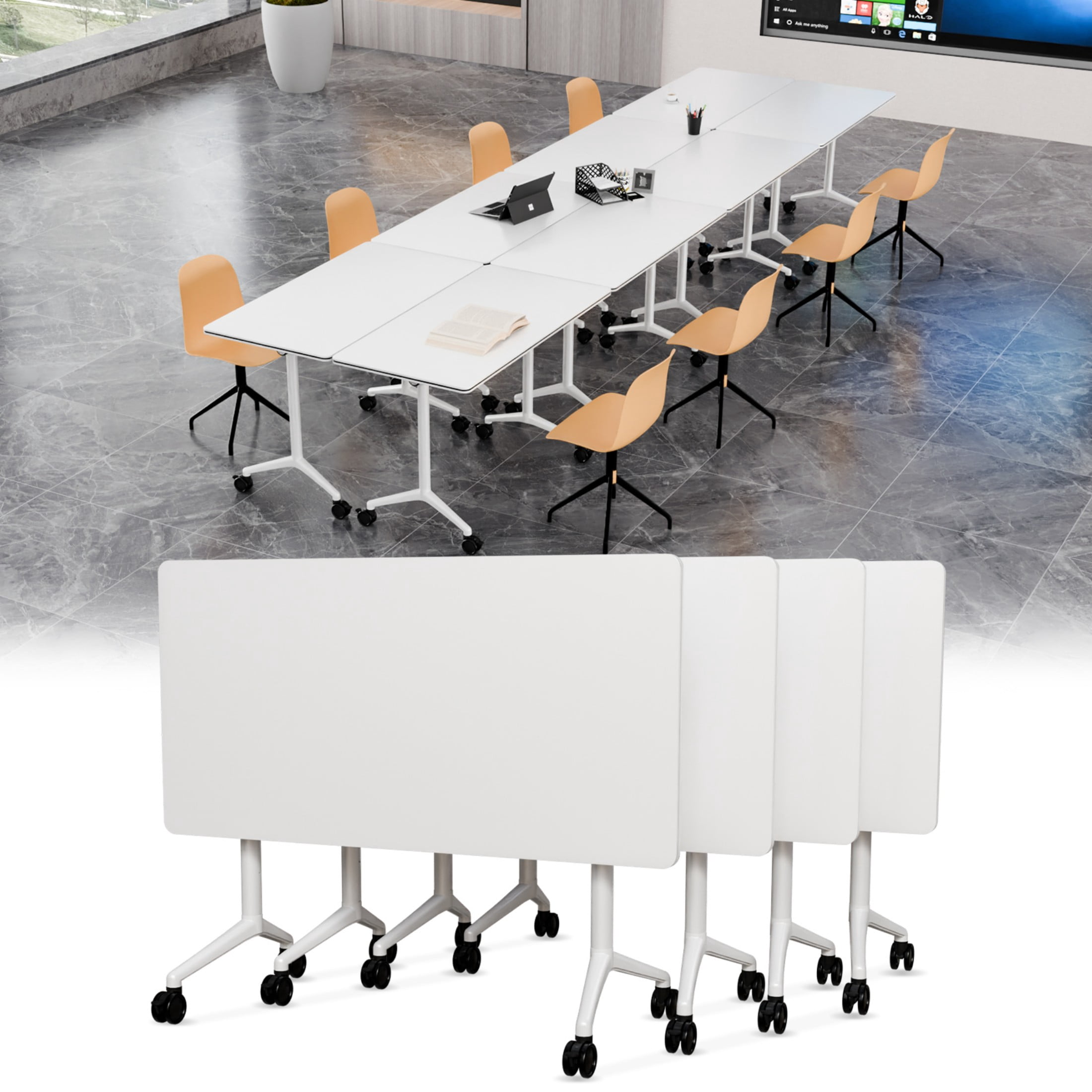 Conference Table with Wheels 71in,Heavy-Duty Foldable Mobile Training ...