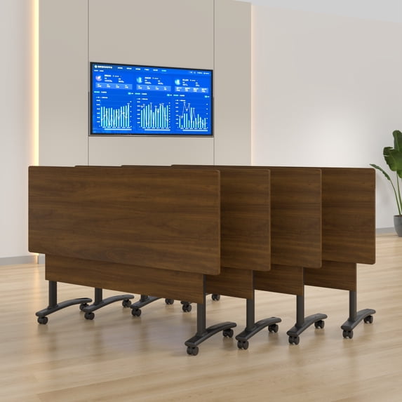 Conference Table with Wheels, Flip Top Rolling Training Table for ...