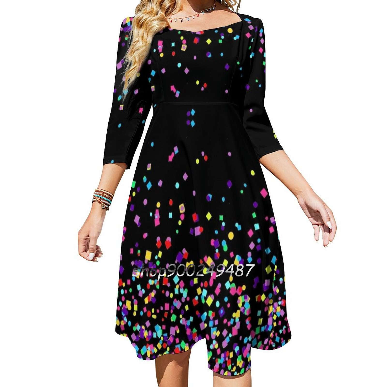 Confetti Airburst Square Neck Dress Sweet Summer Dress Women Elegant ...
