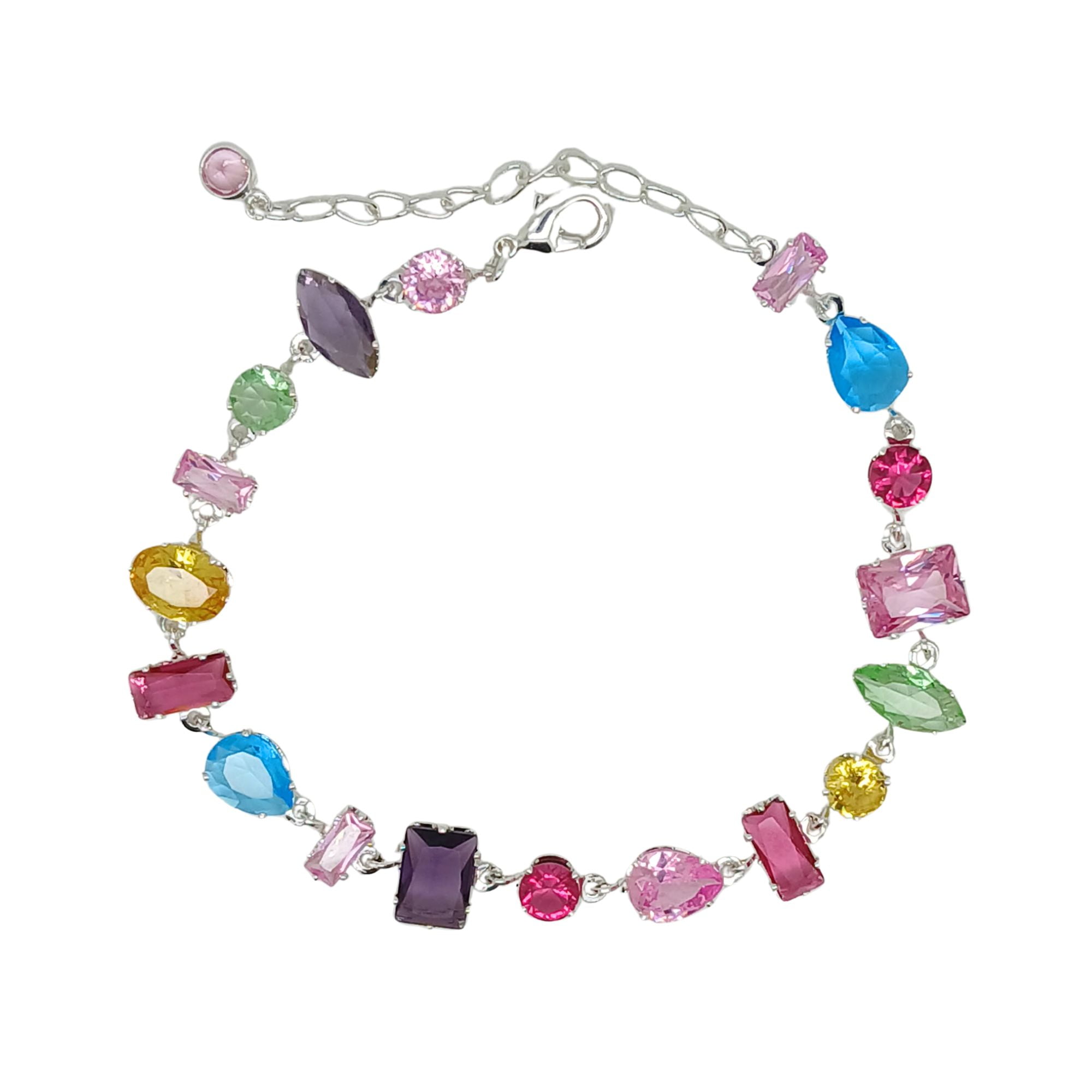 Confetti CZ Tennis Bracelet for Women 8.5" White Gold Plated Colorful ...