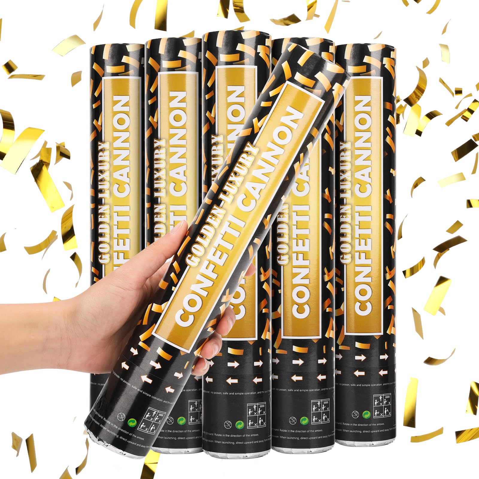Confetti Cannon, 5 Packs Gold Confetti Poppers, 12 inch Party Poppers ...