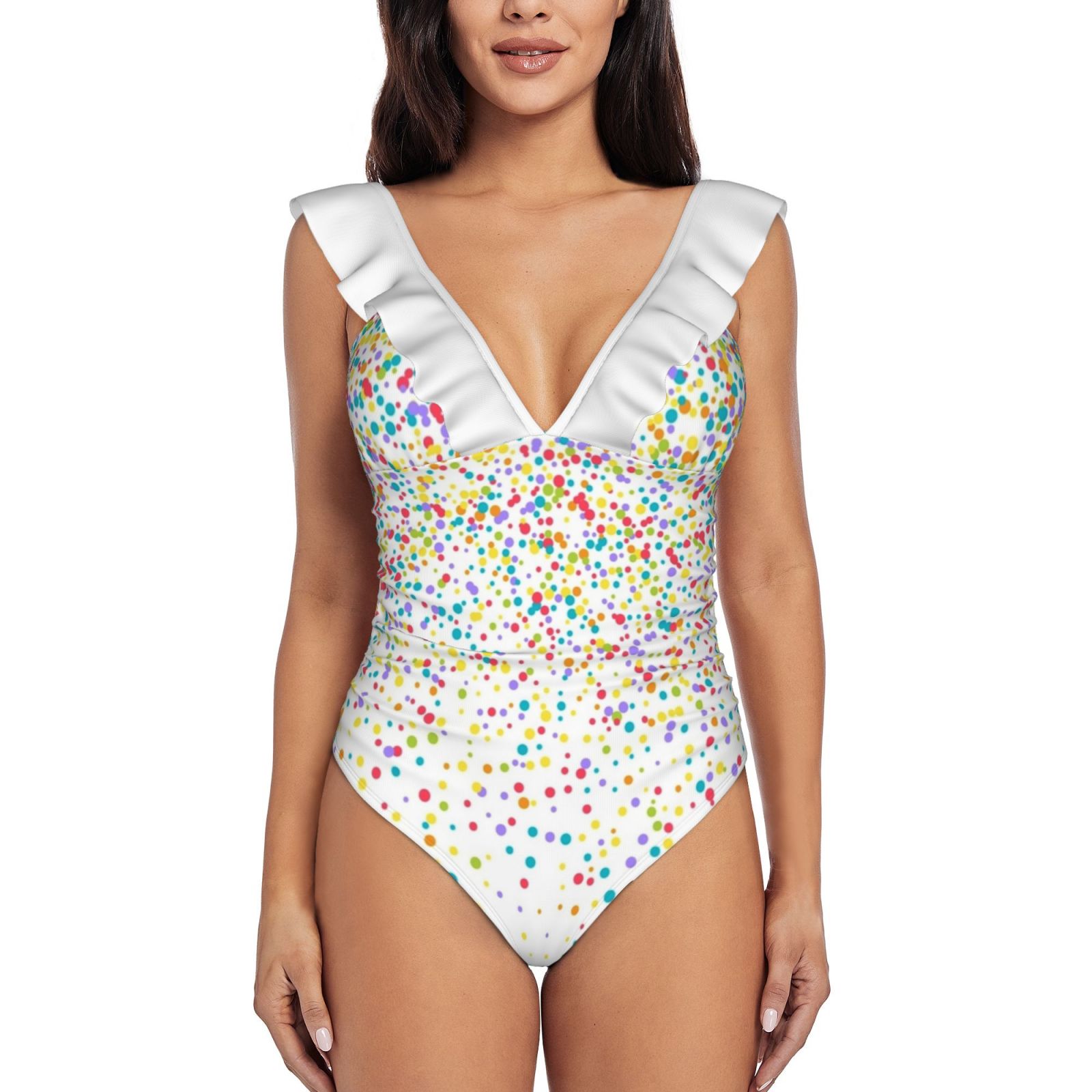 Confetti Monokini New Ruffle One Piece Swimsuit Female Sexy Swimwear Women Print Bathing Suit ...