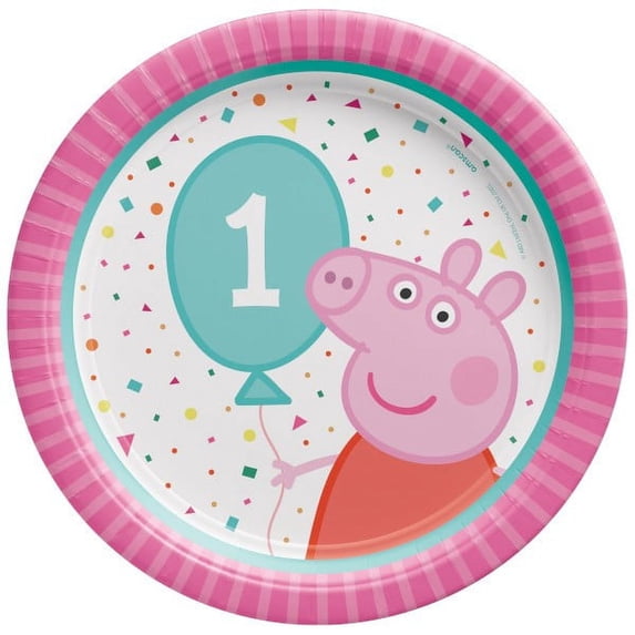 Confetti Peppa Pig 1st Birthday 7" Round Plates (8) - Walmart.com