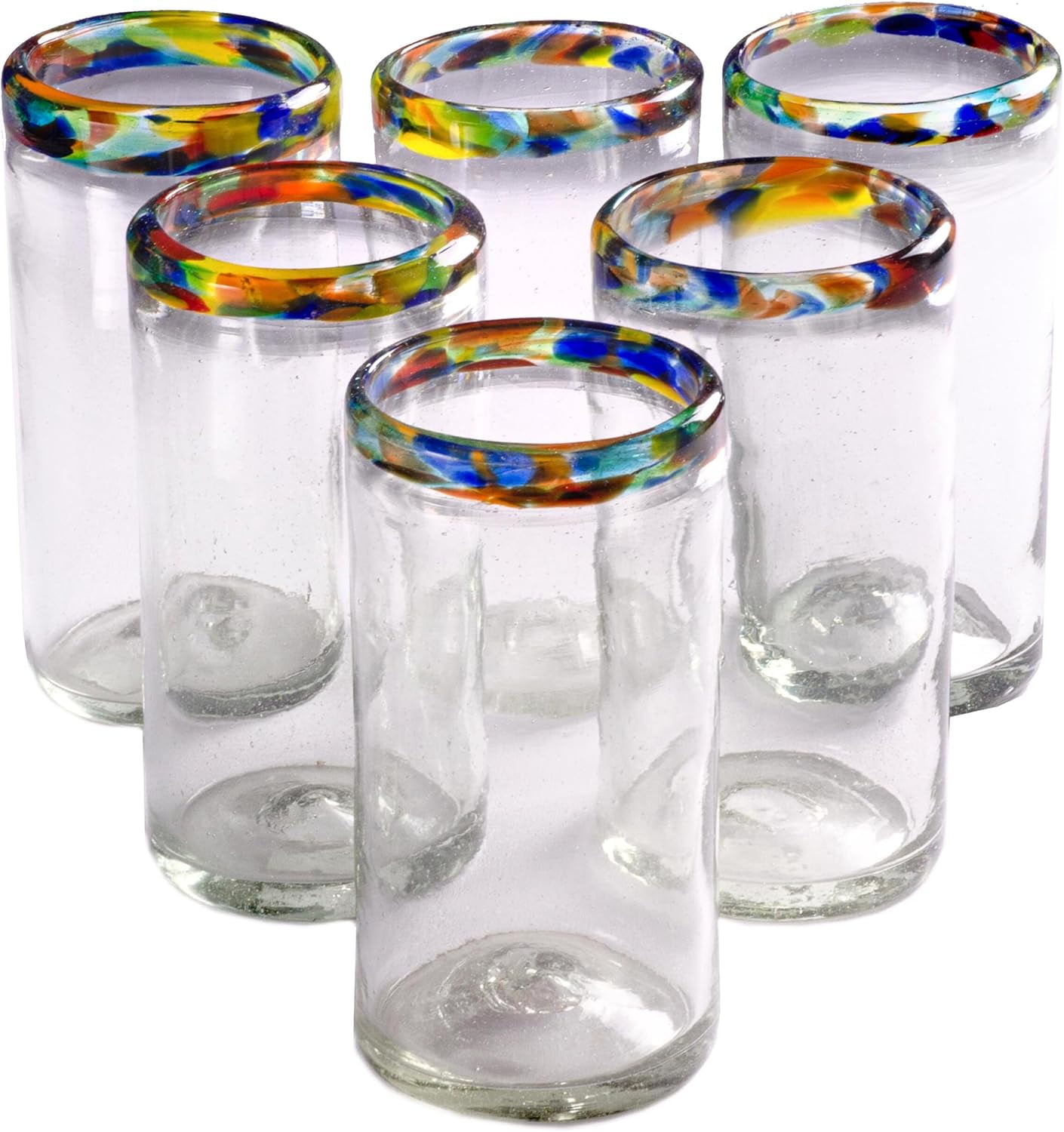 Confetti Rim Perfecto Tumbler - 16 oz. - Set of 6 - Handmade Mexican Glassware | Hand blown ...