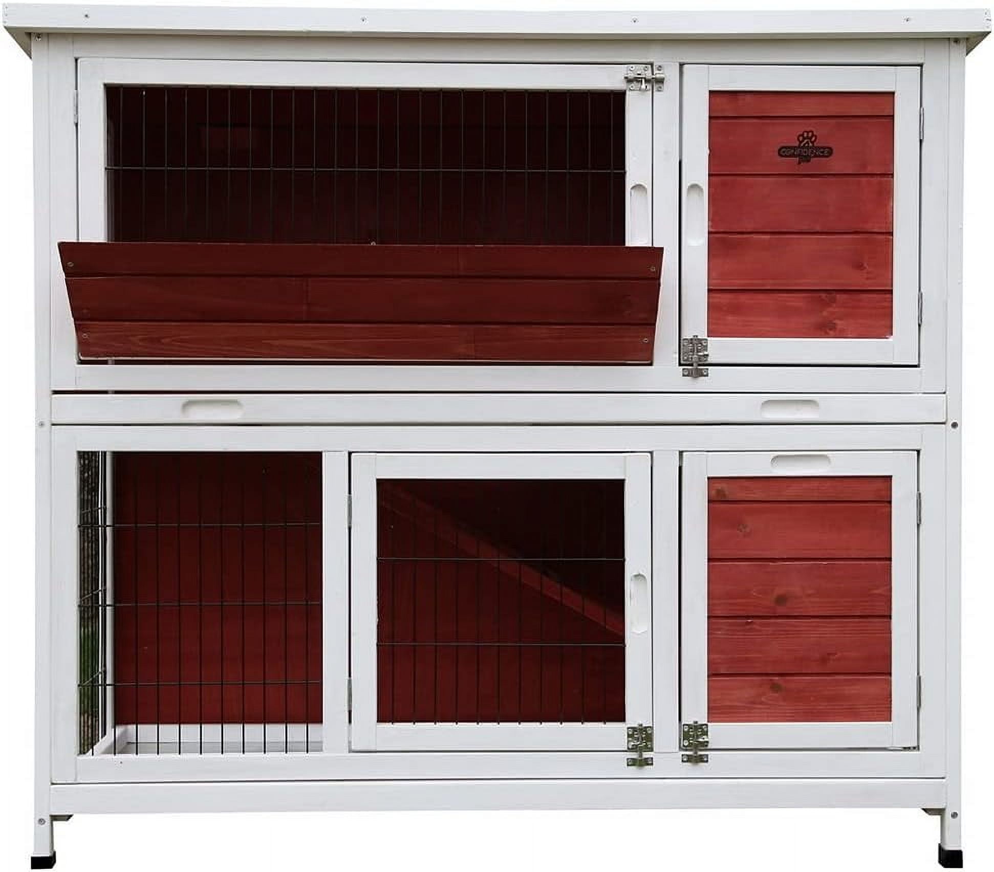Confidence Pet Rabbit Hutch, 4ft 2-Story with Ramp Wooden Hutch (Red ...