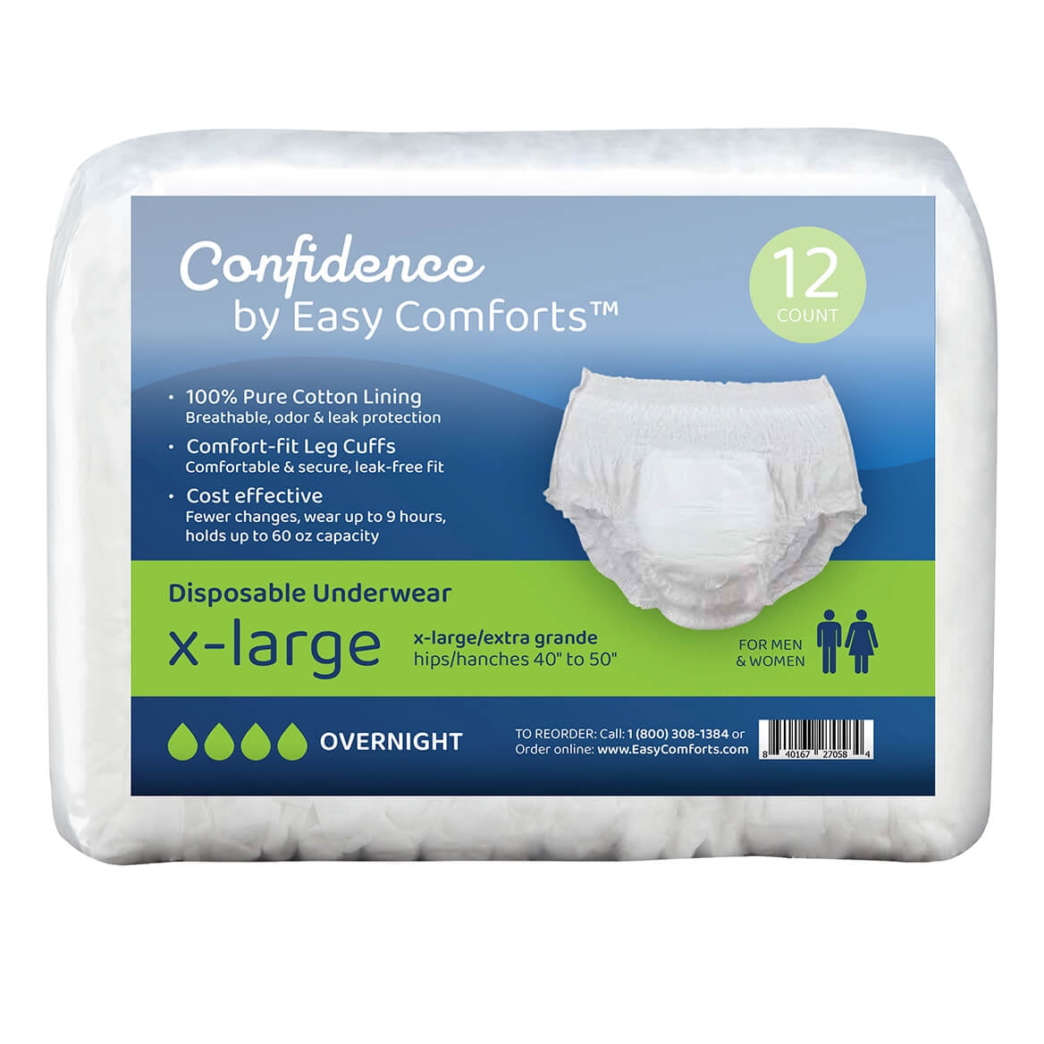 Confidence by by Easy Comforts Absorbent Underwear, Size XL, Pkg ...