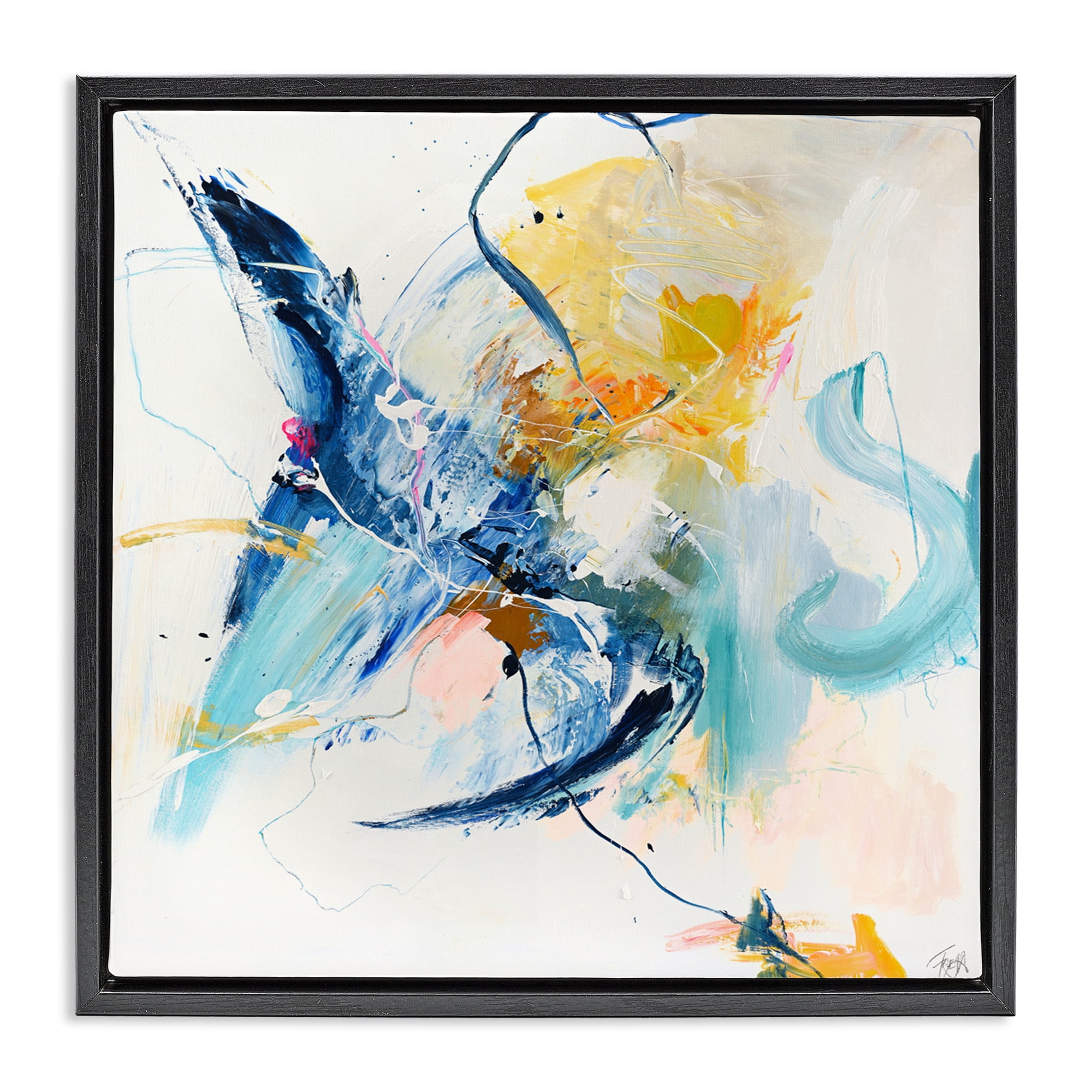 Confident Blue Abstraction Black Framed Floater Canvas Wall Art, design ...