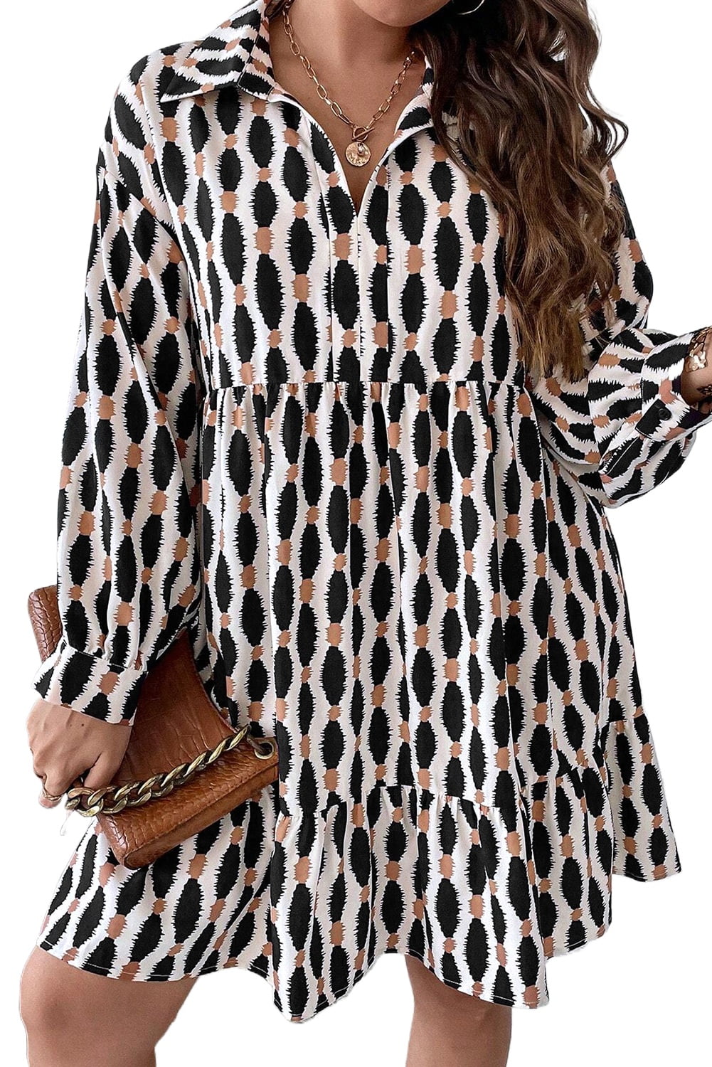 Confident Chic: Plus Size Apricot Geometric Print Mini Dress - [ZhiHiMeRi] | (US 18W-20W)2X ...
