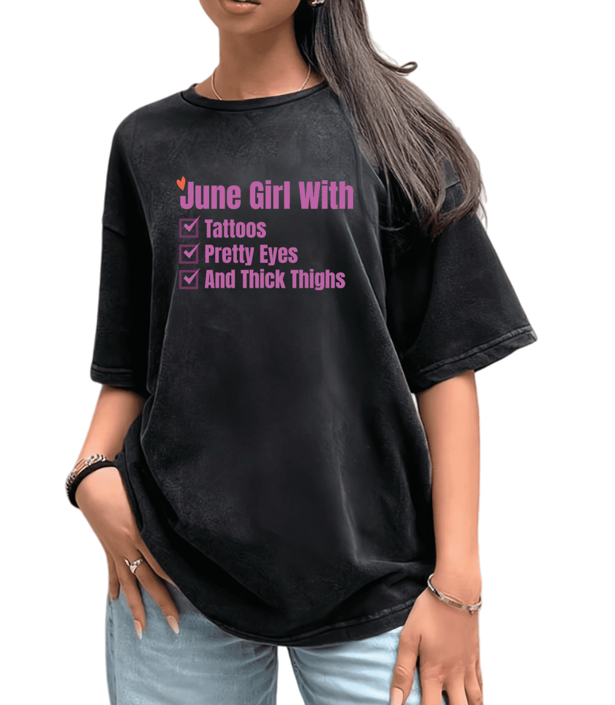 Confident June Girl Phrase Washed Black Print Tshirt S-2XL Graphic Tees ...