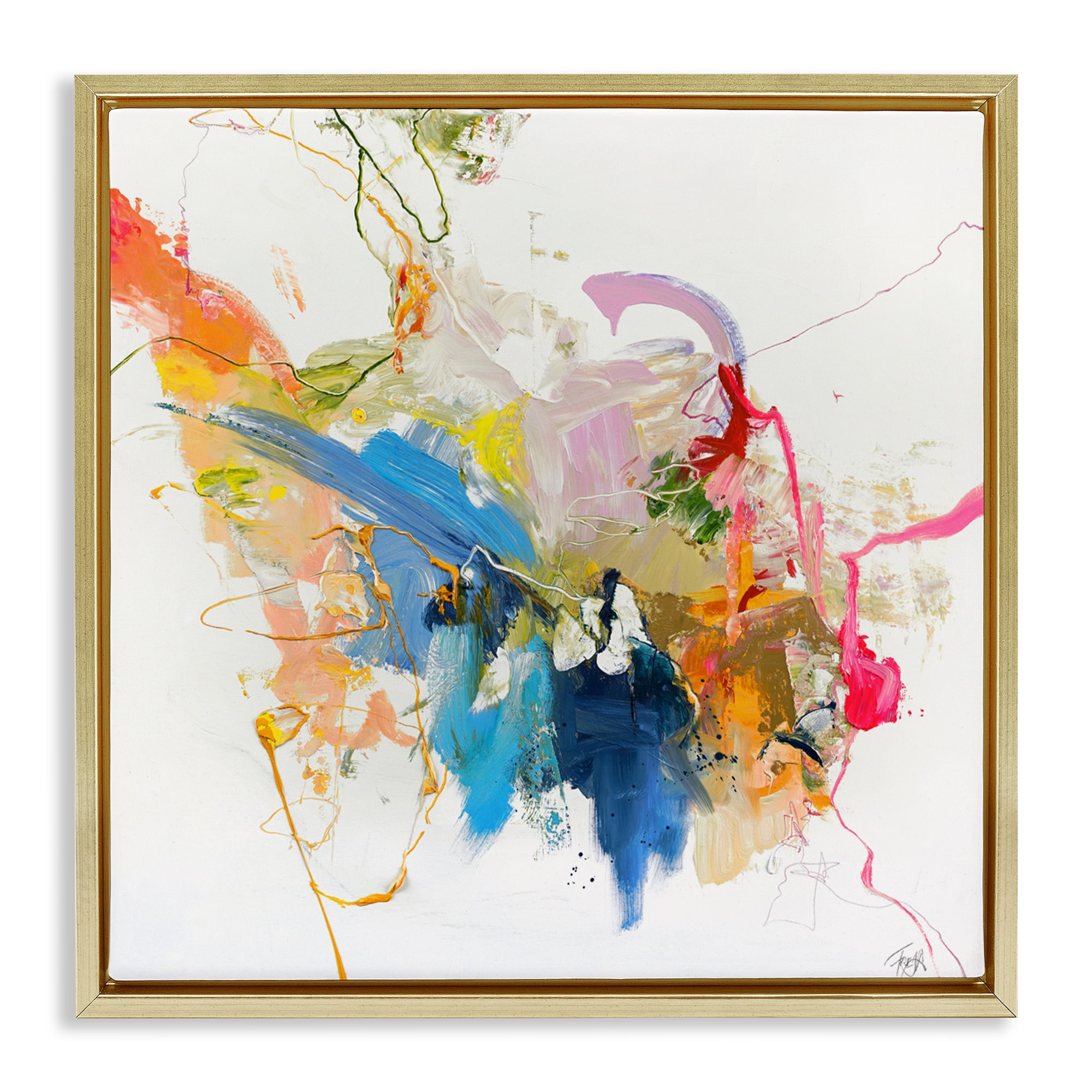 Confident Pink Abstraction Gold Framed Floater Canvas Wall Art, design ...