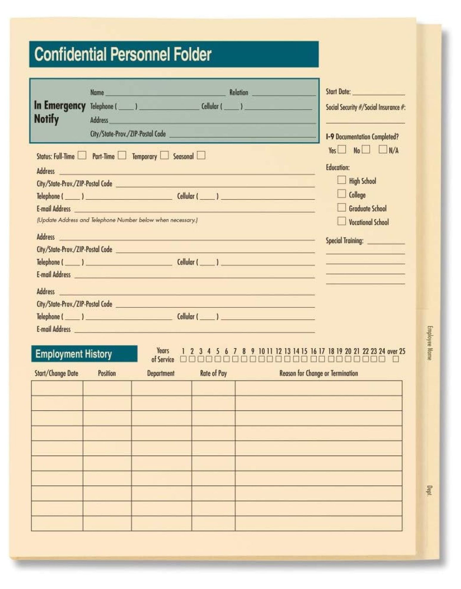 Confidential Personnel Folder | 9-1/2" x 11-3/4" | Expanded File ...