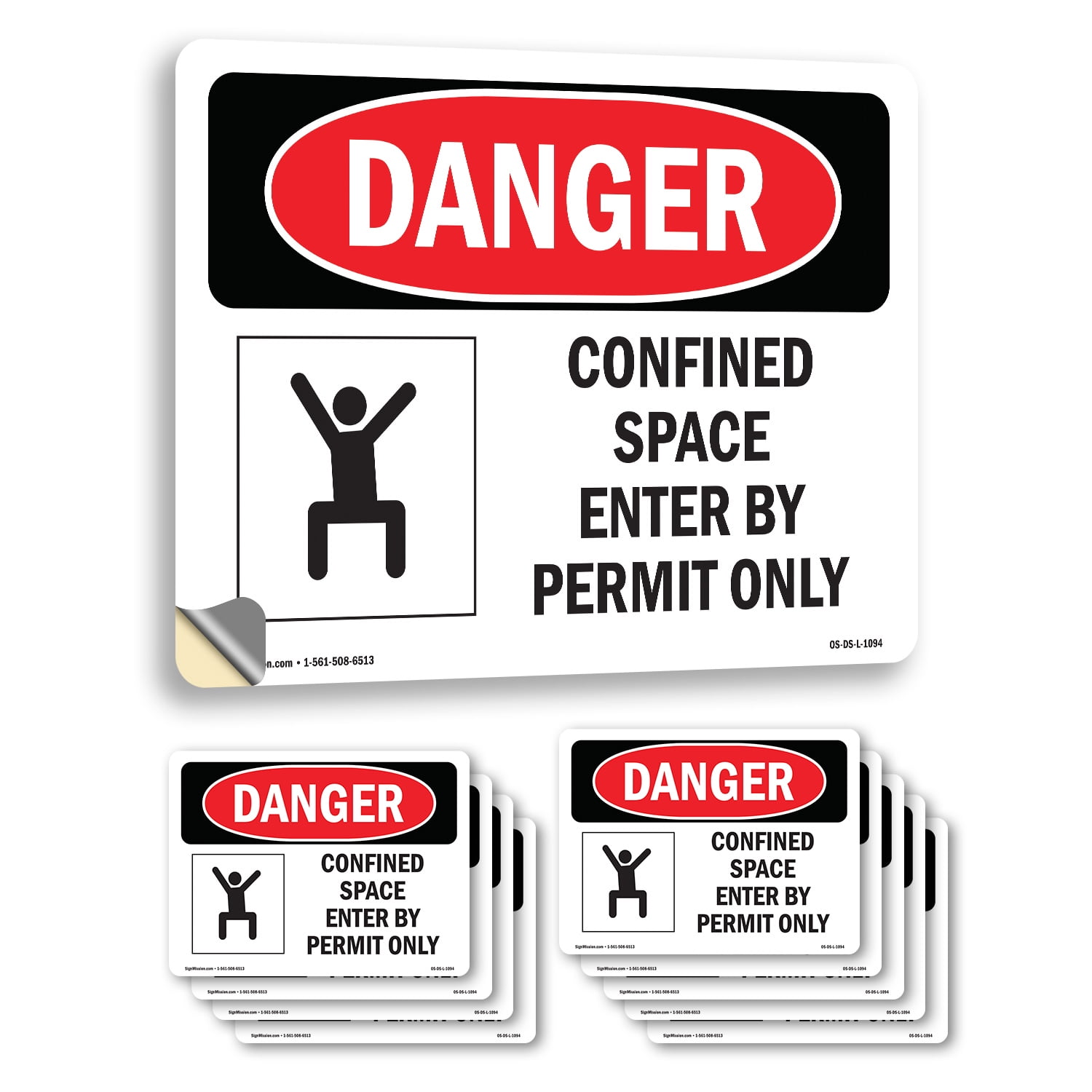 Confined Space Enter By Permit Only OSHA Danger Vinyl Decal Label 7 ...