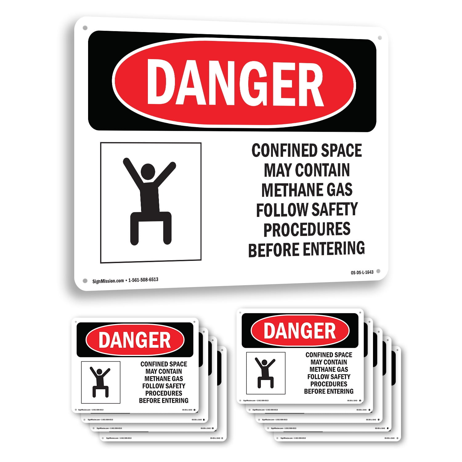 Confined Space May Contain Methane Gas OSHA Danger Rigid Plastic Sign ...