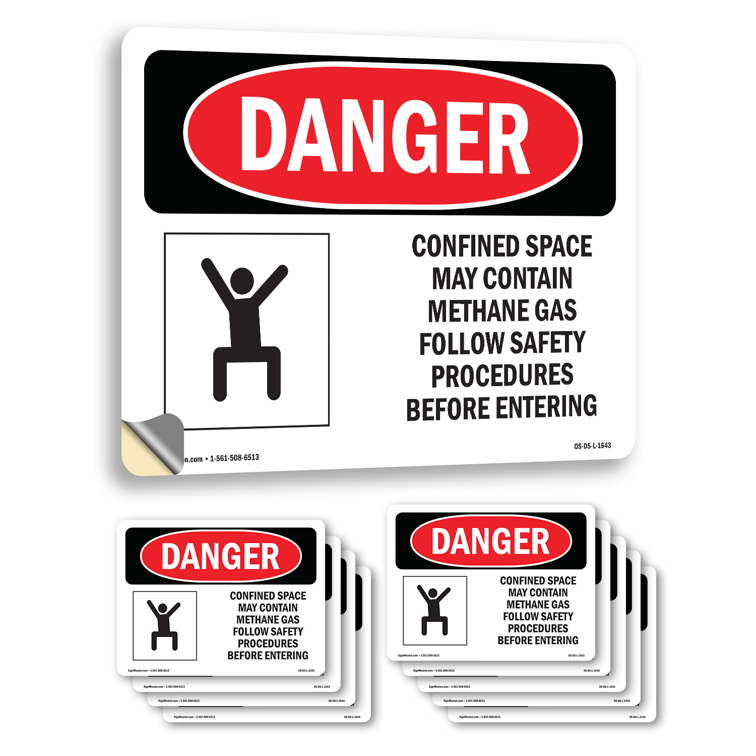 Confined Space May Contain Methane Gas OSHA Danger Vinyl Decal Label 14 ...