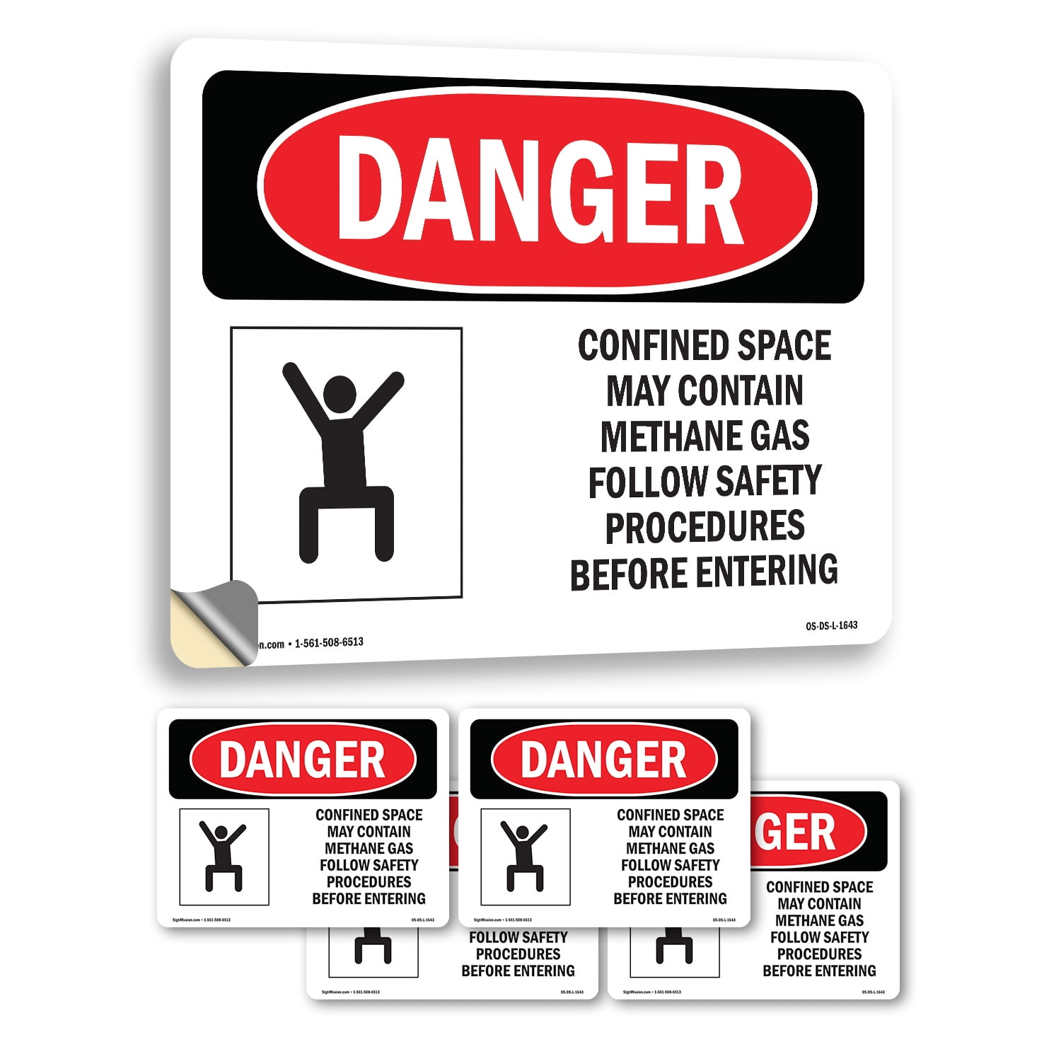 Confined Space May Contain Methane Gas OSHA Danger Vinyl Decal Label 7 ...
