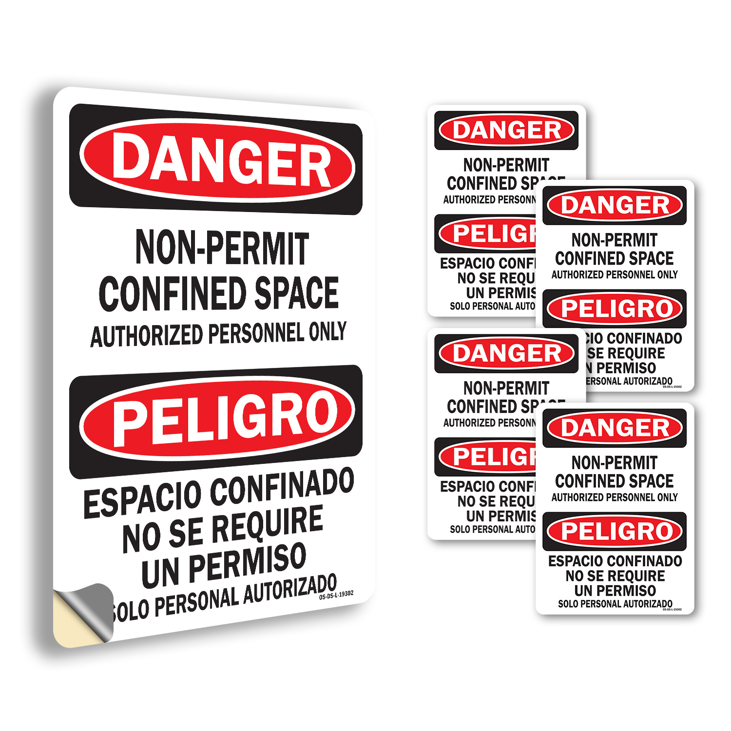 Confined Space None Permit Bilingual OSHA Danger Vinyl Decal Label 7 ...