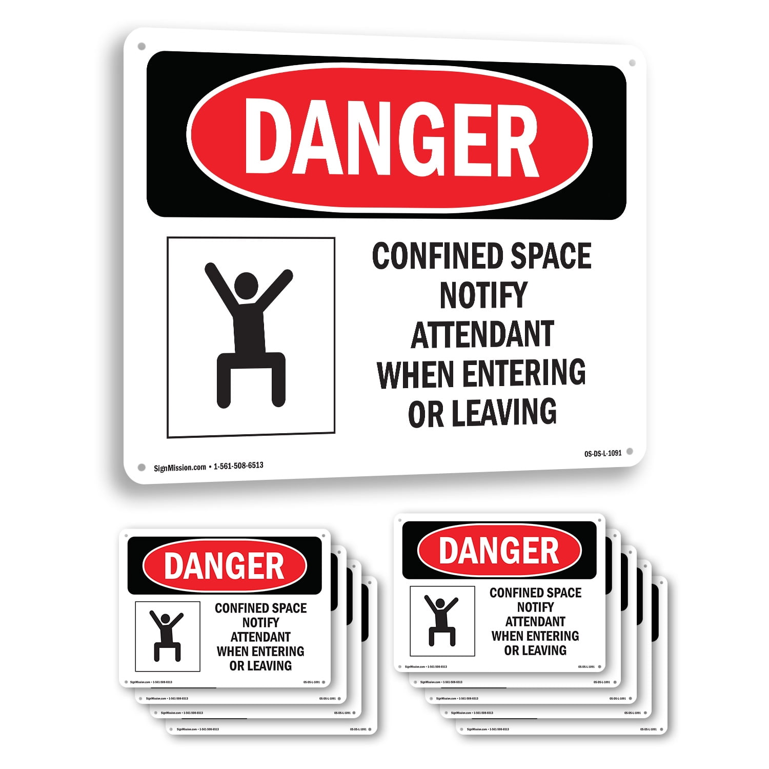 Confined Space Notify Attendant OSHA Danger Rigid Plastic Sign 10 Inch ...