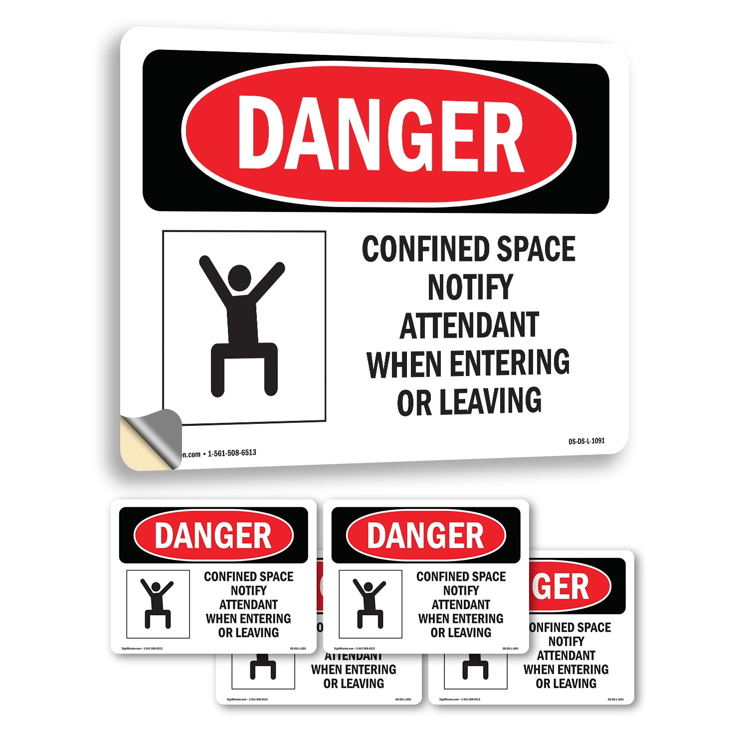 Confined Space Notify Attendant OSHA Danger Vinyl Decal Label 5 Inch x ...