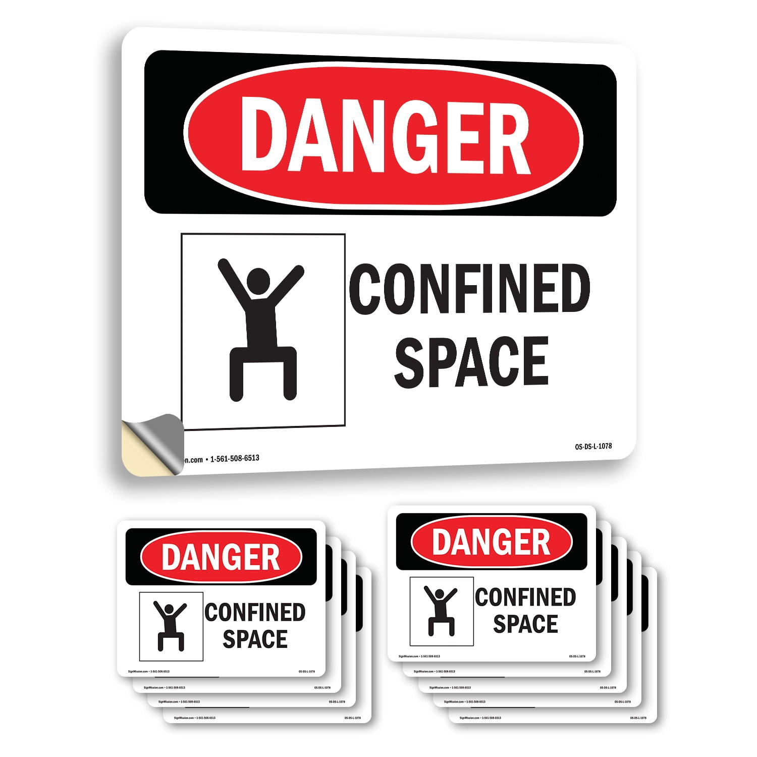 Confined Space OSHA Danger Vinyl Decal Label 24 Inch x 18 Inch - 10 ...