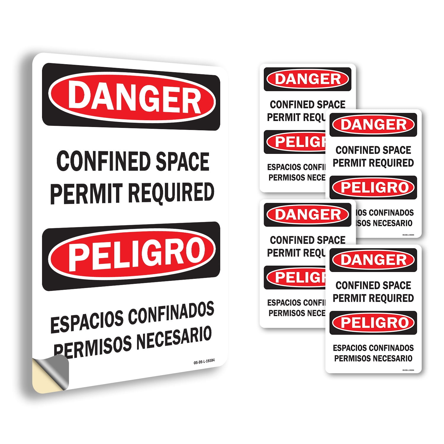 Confined Space Permit Required Bilingual OSHA Danger Vinyl Decal Label ...