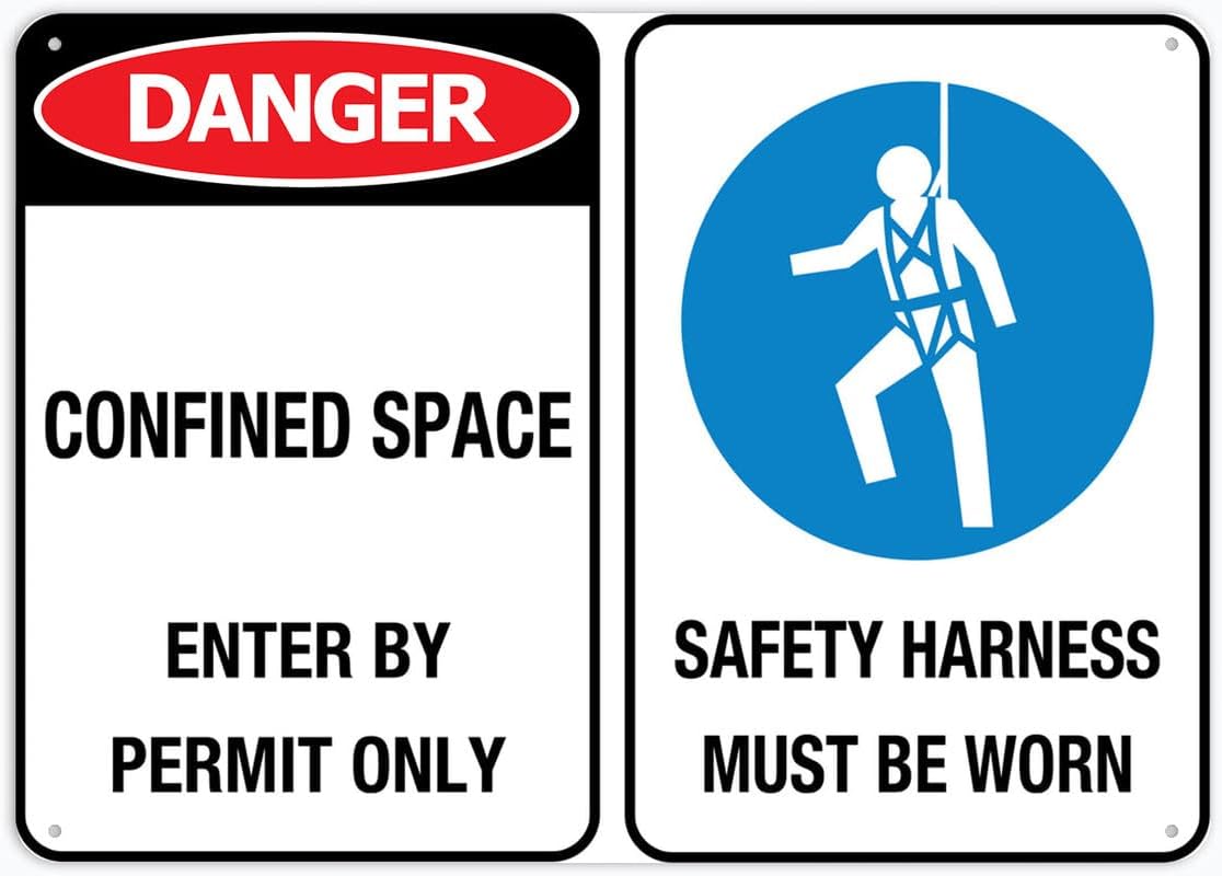 Confined Space Safety Harness Sign 8X12 Inch Rust Free Aluminum Easy To ...