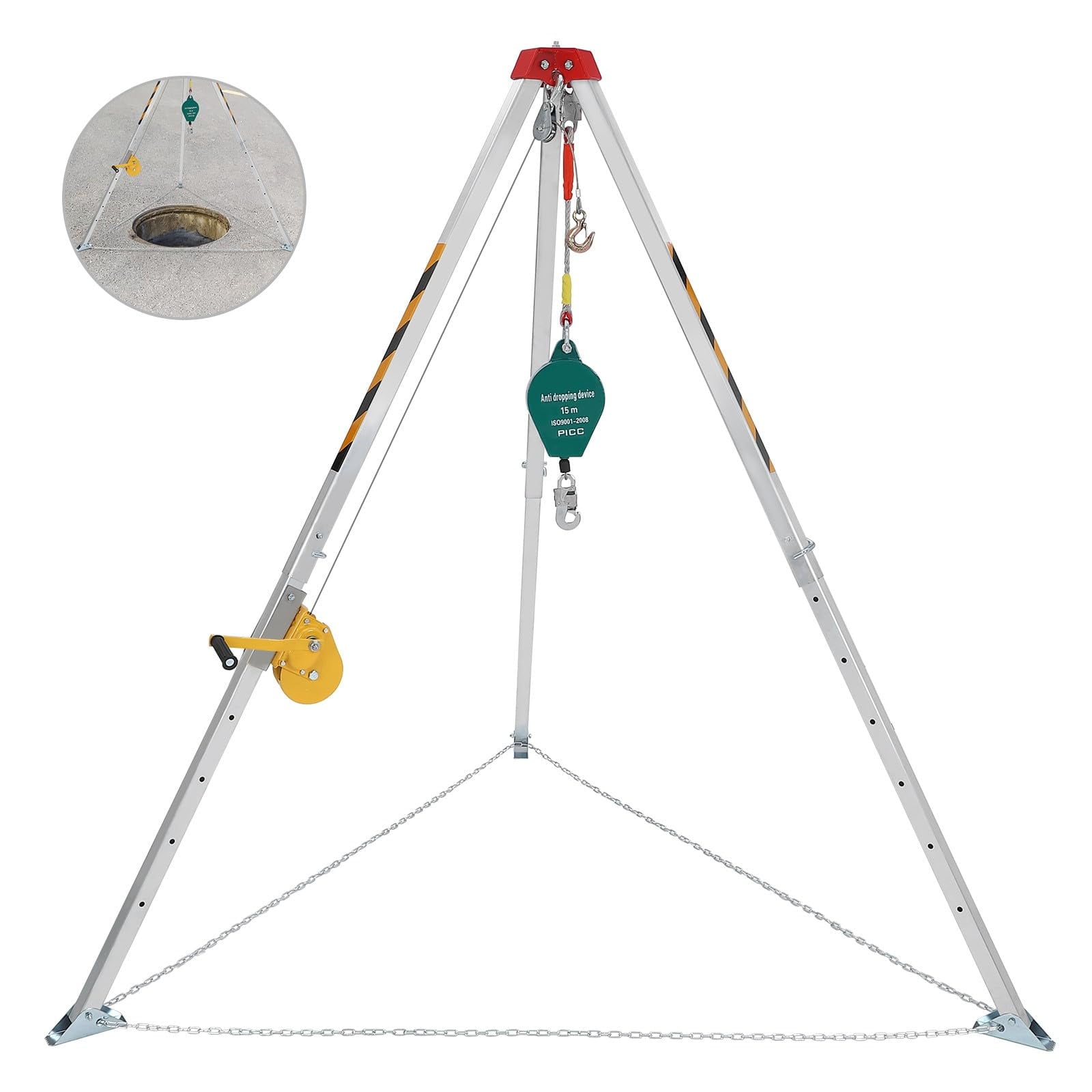 Confined Space Tripod Kit with 1200 LBS Lifting Winch and Fall Arrester ...