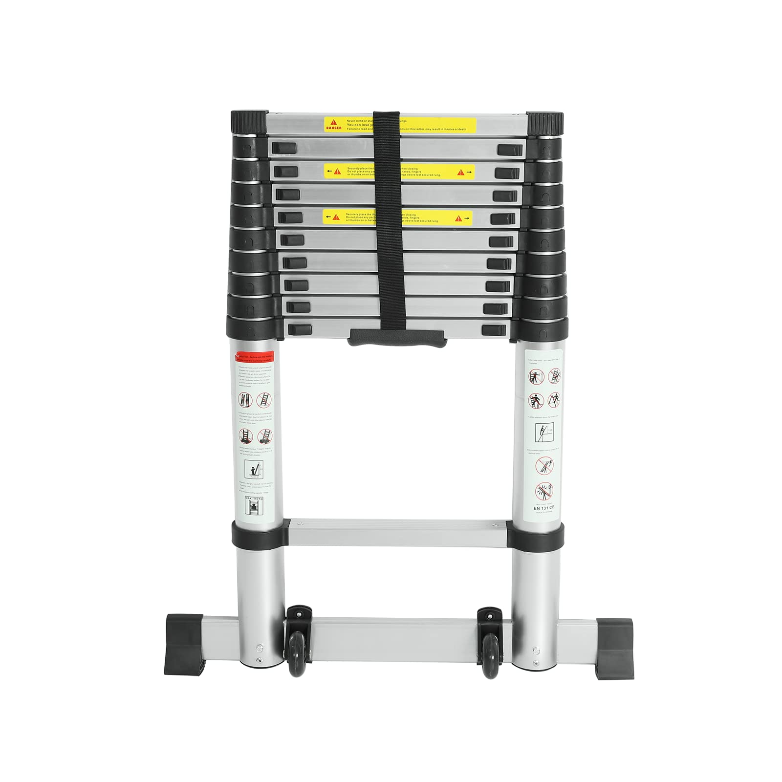 Confote 10.5FT Aluminum Telescoping Folding Ladder with Auxiliary Wheel ...