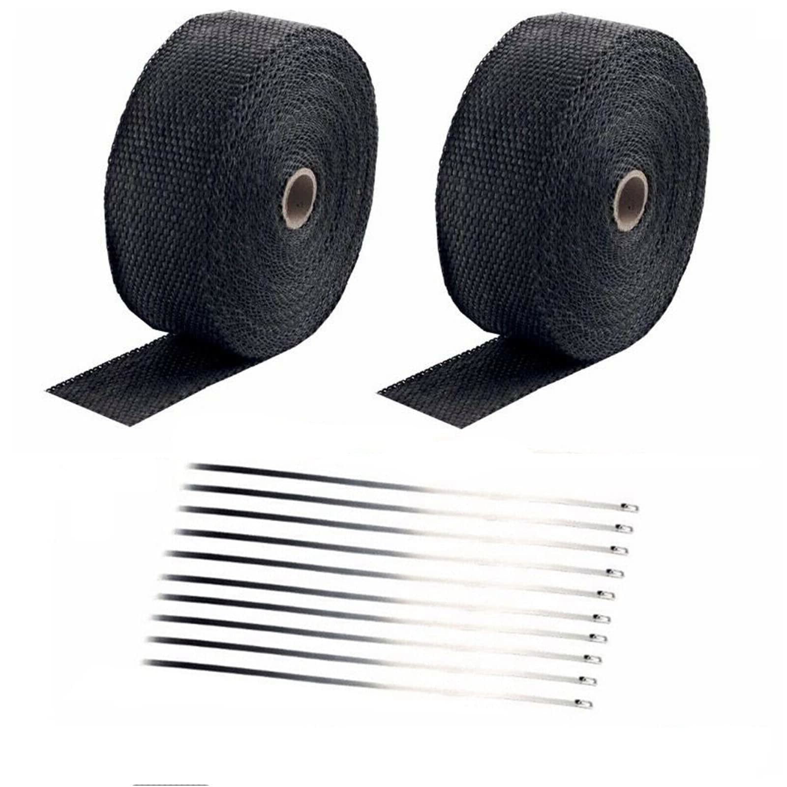 Confote 2 Roll x 2" 50Ft Black Fiberglass Exhaust Header Heat Wrap Tape ...