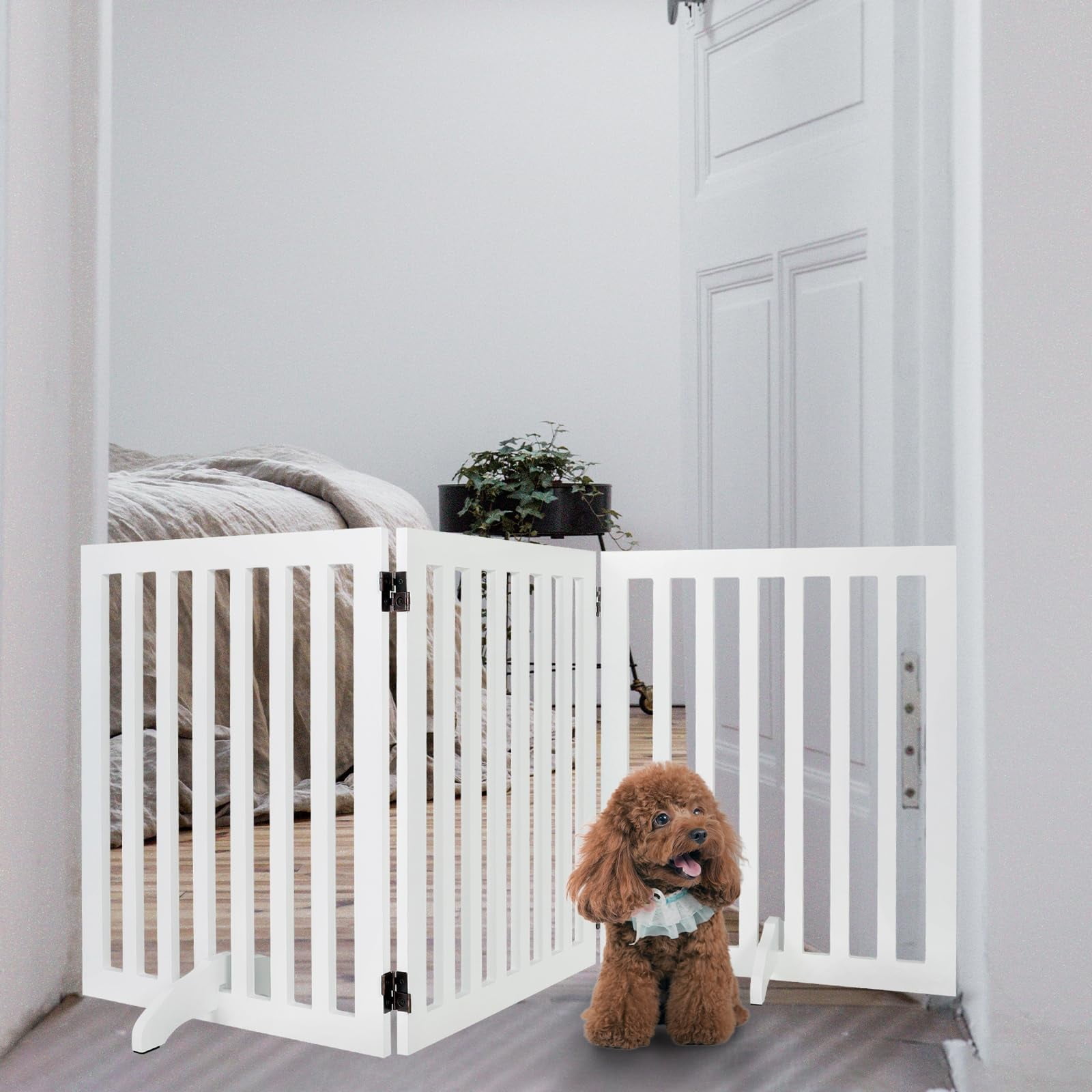 Confote 24" Height Dog Gate Free Standing Wooden 3 Panels Dog Fence ...