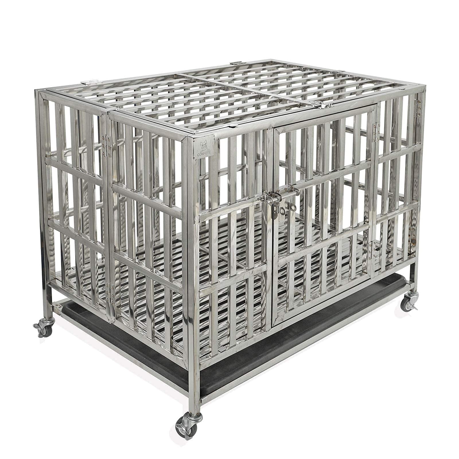 Confote 37” Heavy Duty Stainless Steel Dog Cage, Double Door Kennel ...