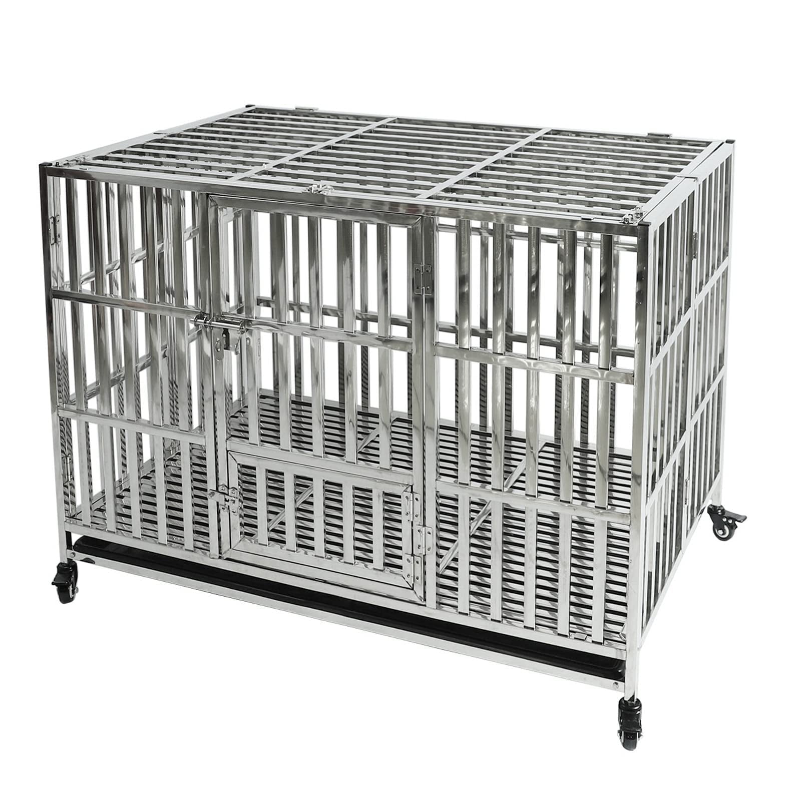 Confote 47" Stainless Steel Dog Cage Heavy Duty Pet Kennel Foldable Dog ...