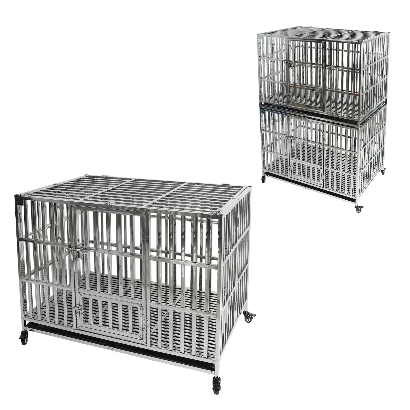 Confote 48" Stackable Heavy Duty Dog Kennel Pet Stainless Steel Crate ...