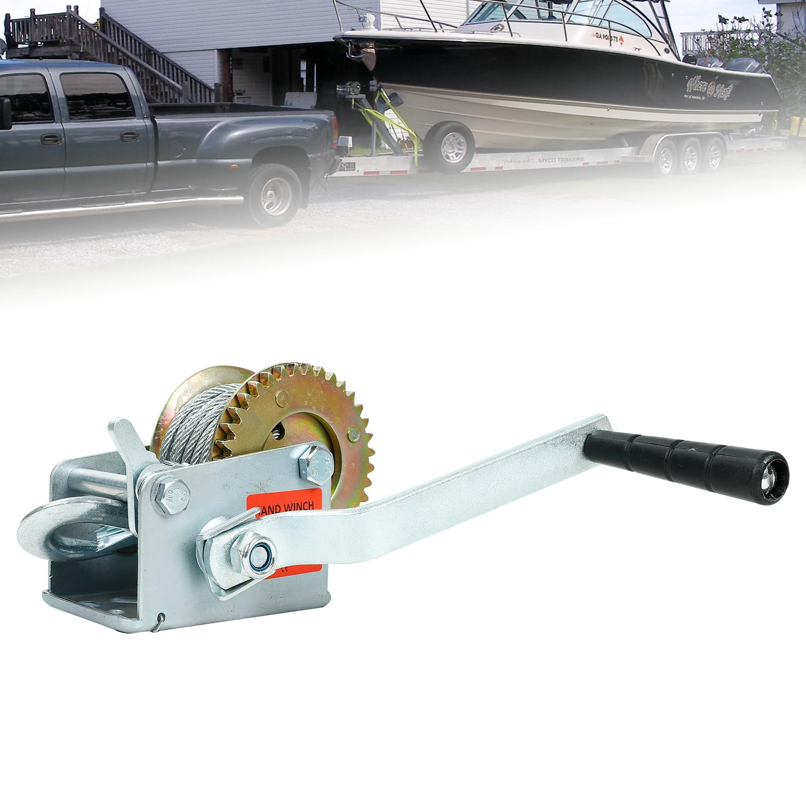 Confote 600lbs Capacity Manual Hand Crank Winch with 26FT Steel Cable ...