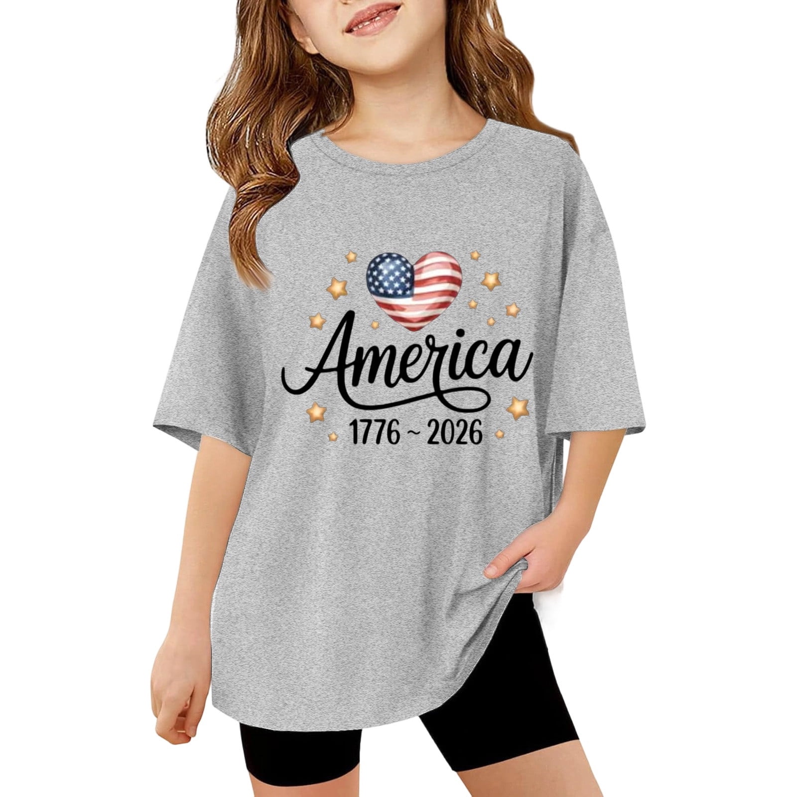 Confree Child Girls T-Shirts 4Th Of July Patriotic Graphic Print Short ...