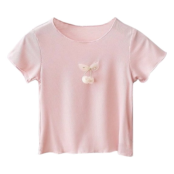 Confree Child Girls Tshirts Solid Color Short Sleeved Round Neck Summer ...