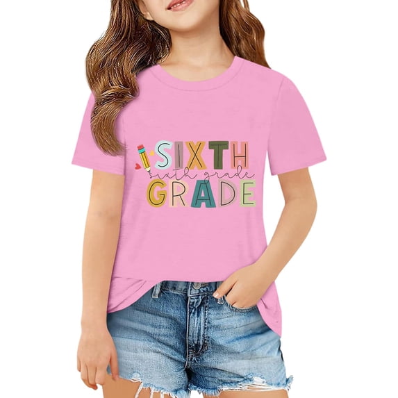 Confree Kids Girls Shirt Cute Letter Print Short Sleeved Crew Neck ...