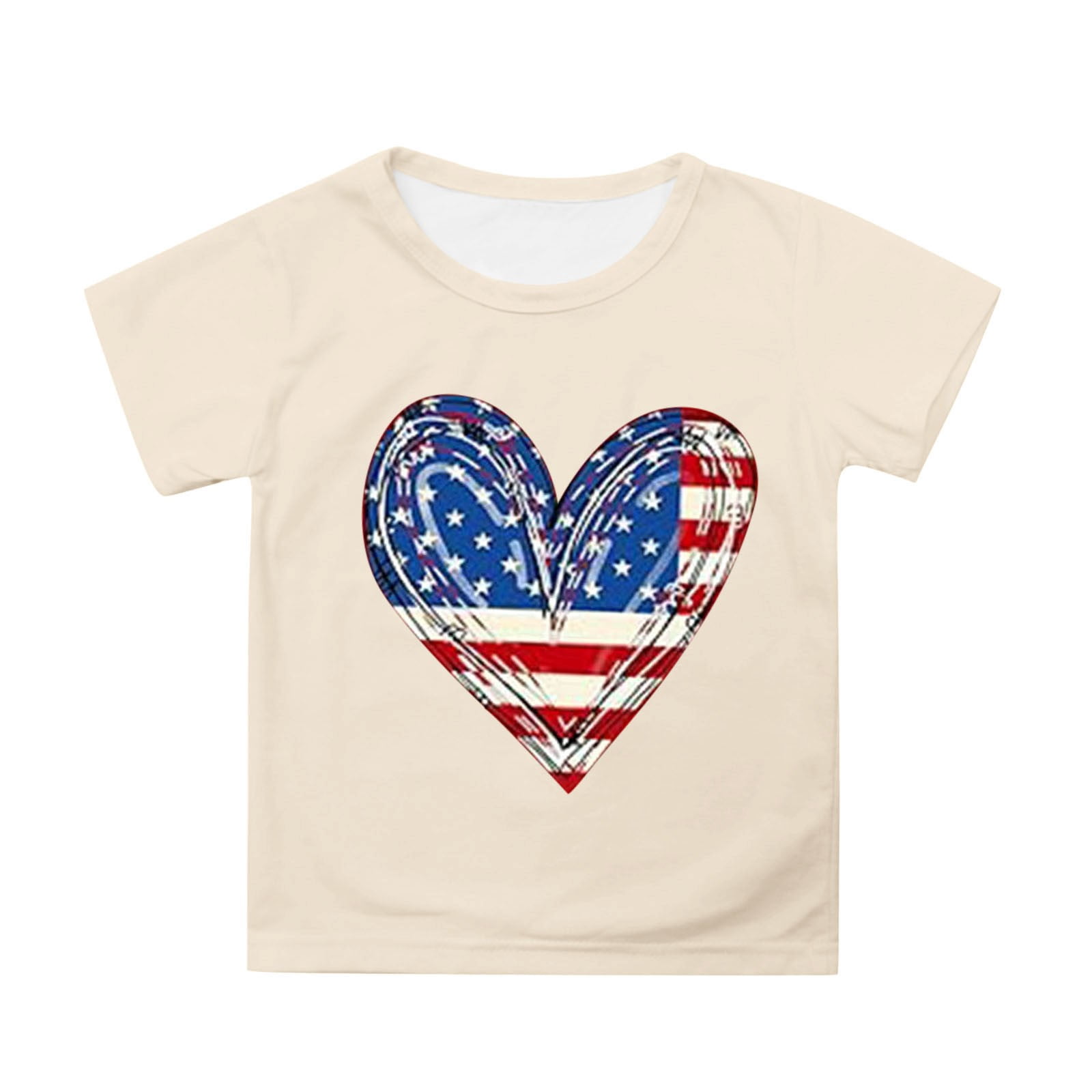 Confree Kids Girls Shirt Independence Day Cartoon Print Short Sleeved ...